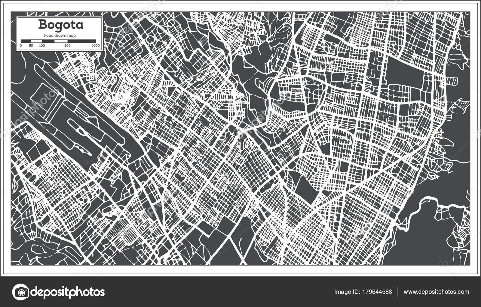 Mapa de la ciudad de Bogotá Colombia en estilo retro. Mapa del esquema ...
