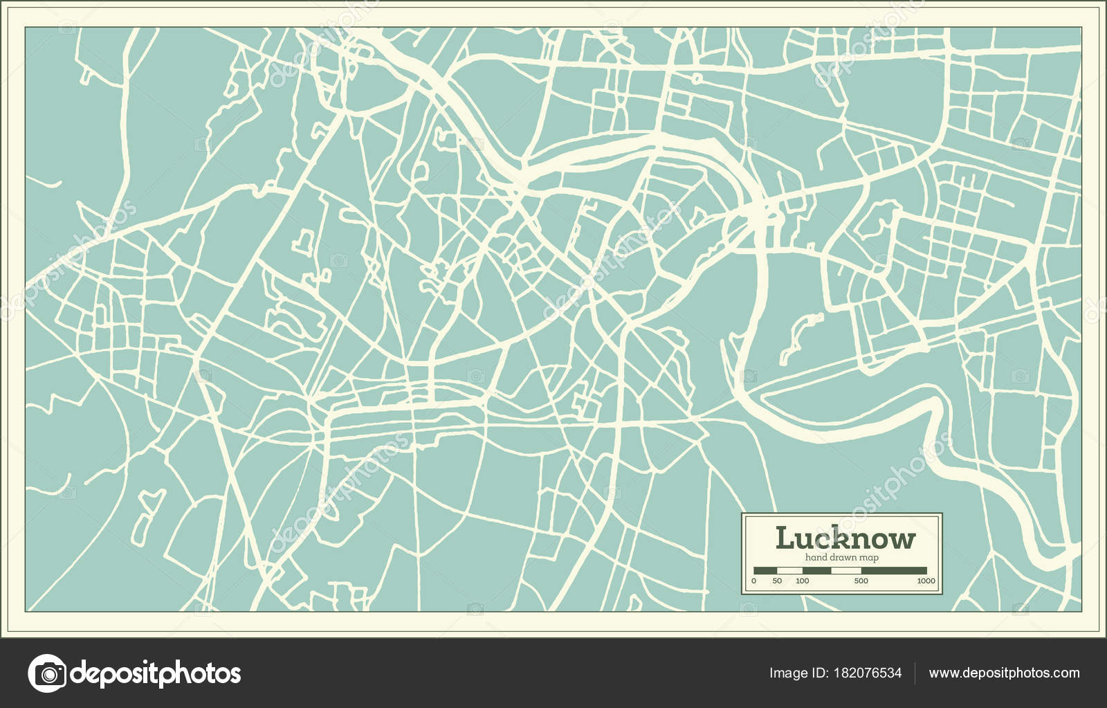 Lucknow India City Map in Retro Style. Outline Map. Stock Vector Image ...