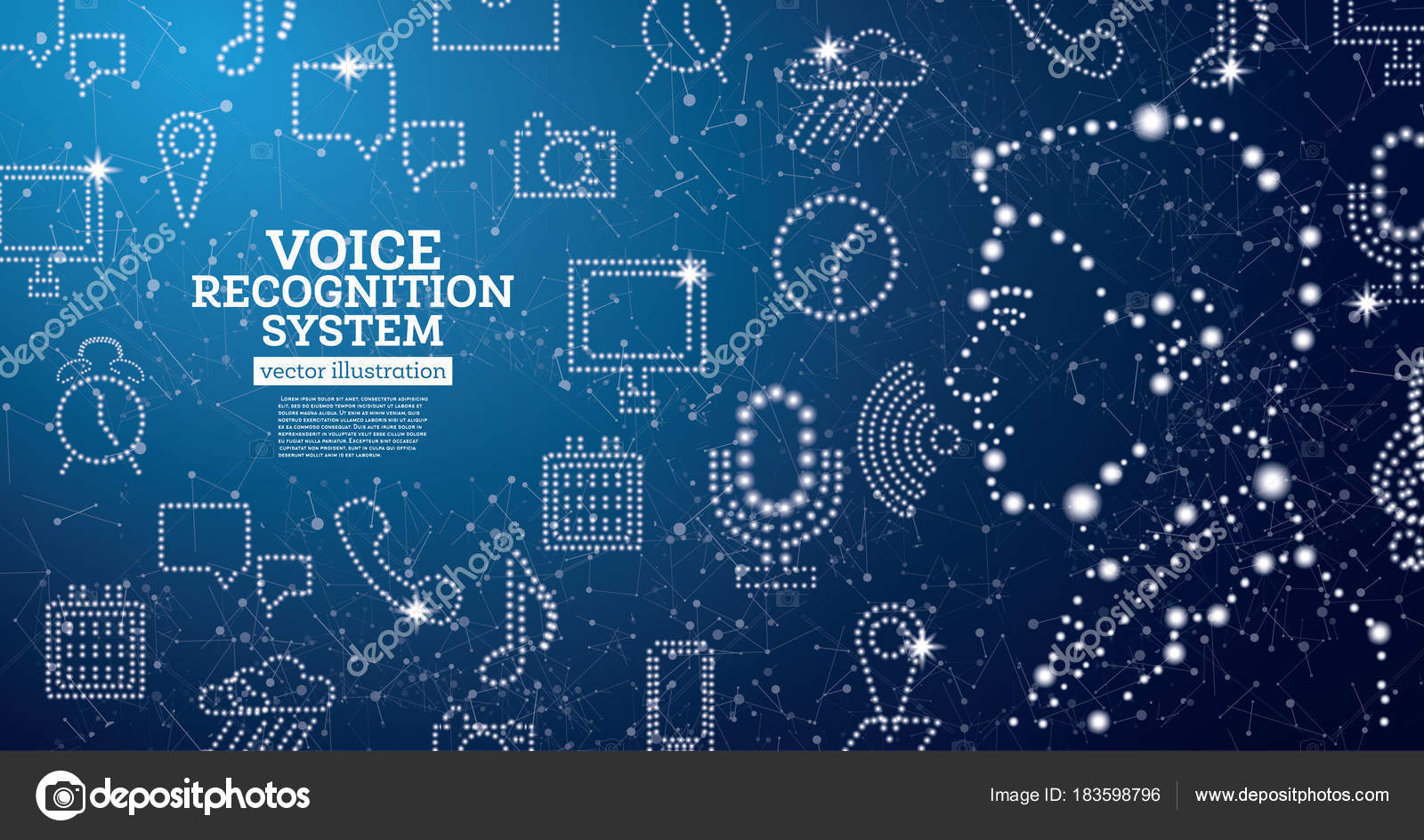 Voice Recognition Assistance System Concept with Neon Icons. Stock ...