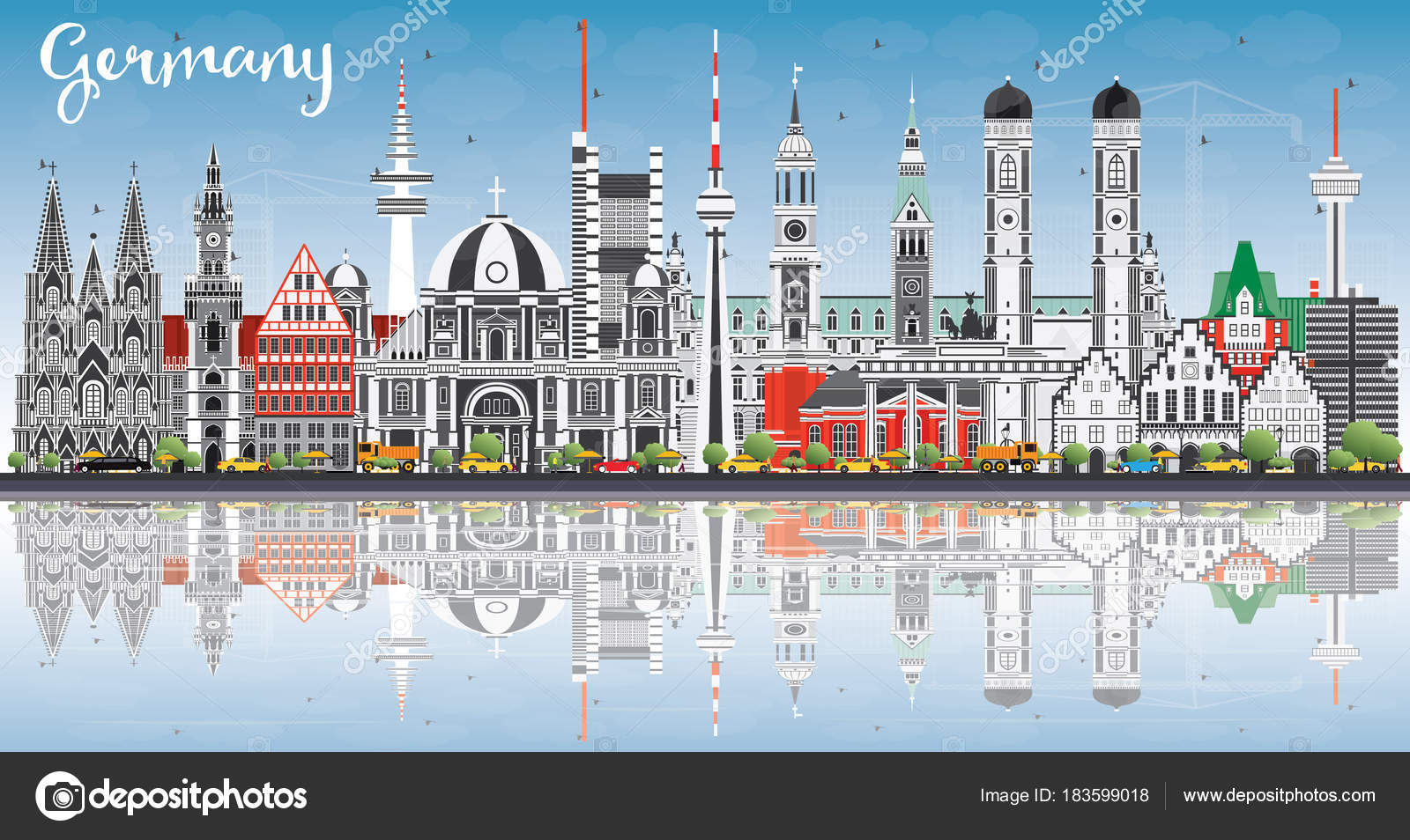 Germany City Skyline with Gray Buildings, Blue Sky and Reflectio Stock ...