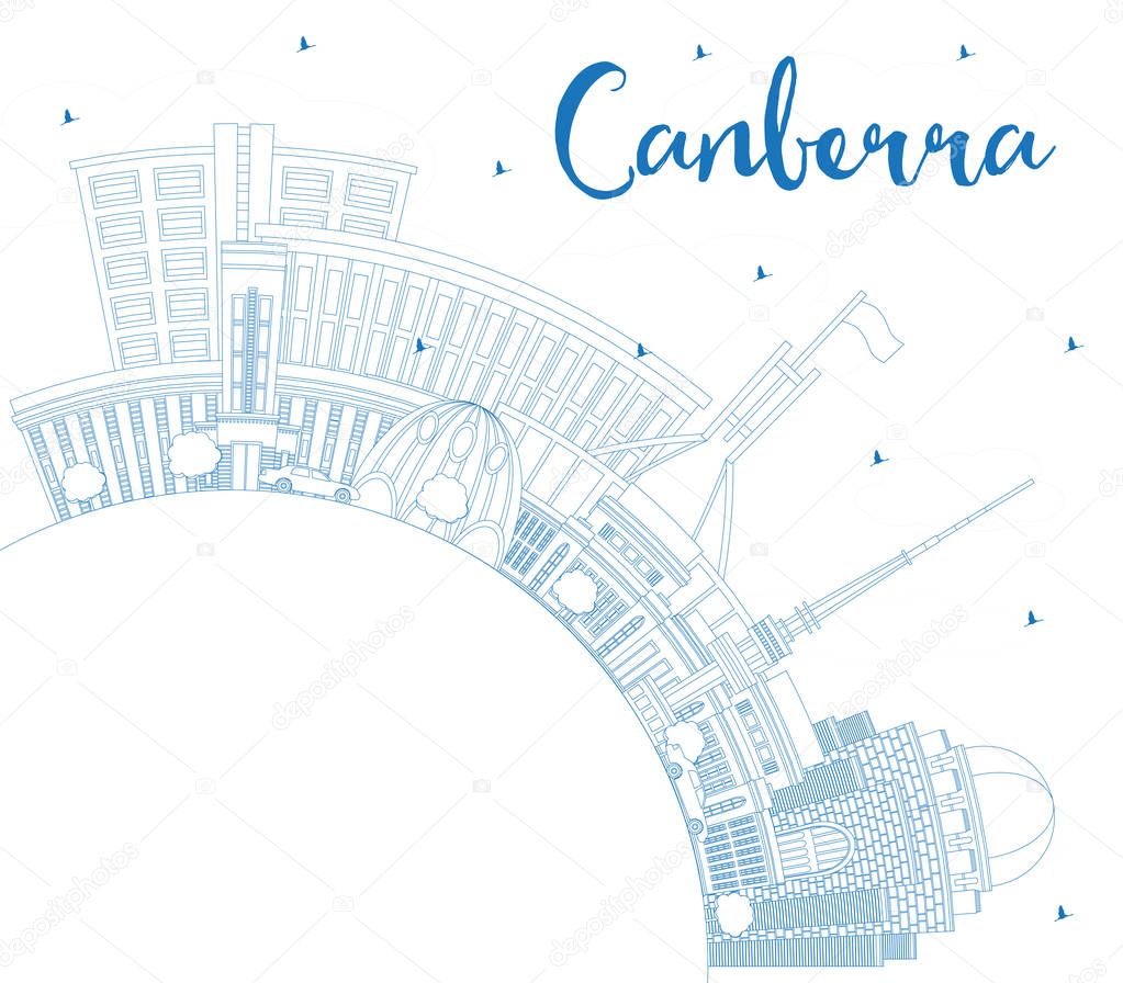 Outline Canberra Australia City Skyline with Blue Buildings and — Stock ...