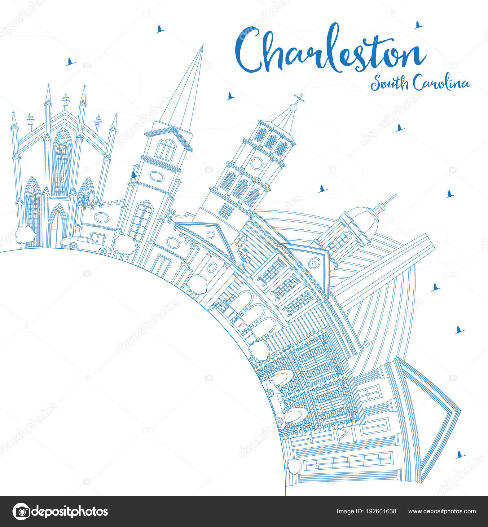 Outline Charleston South Carolina City Skyline with Blue Buildin Stock ...