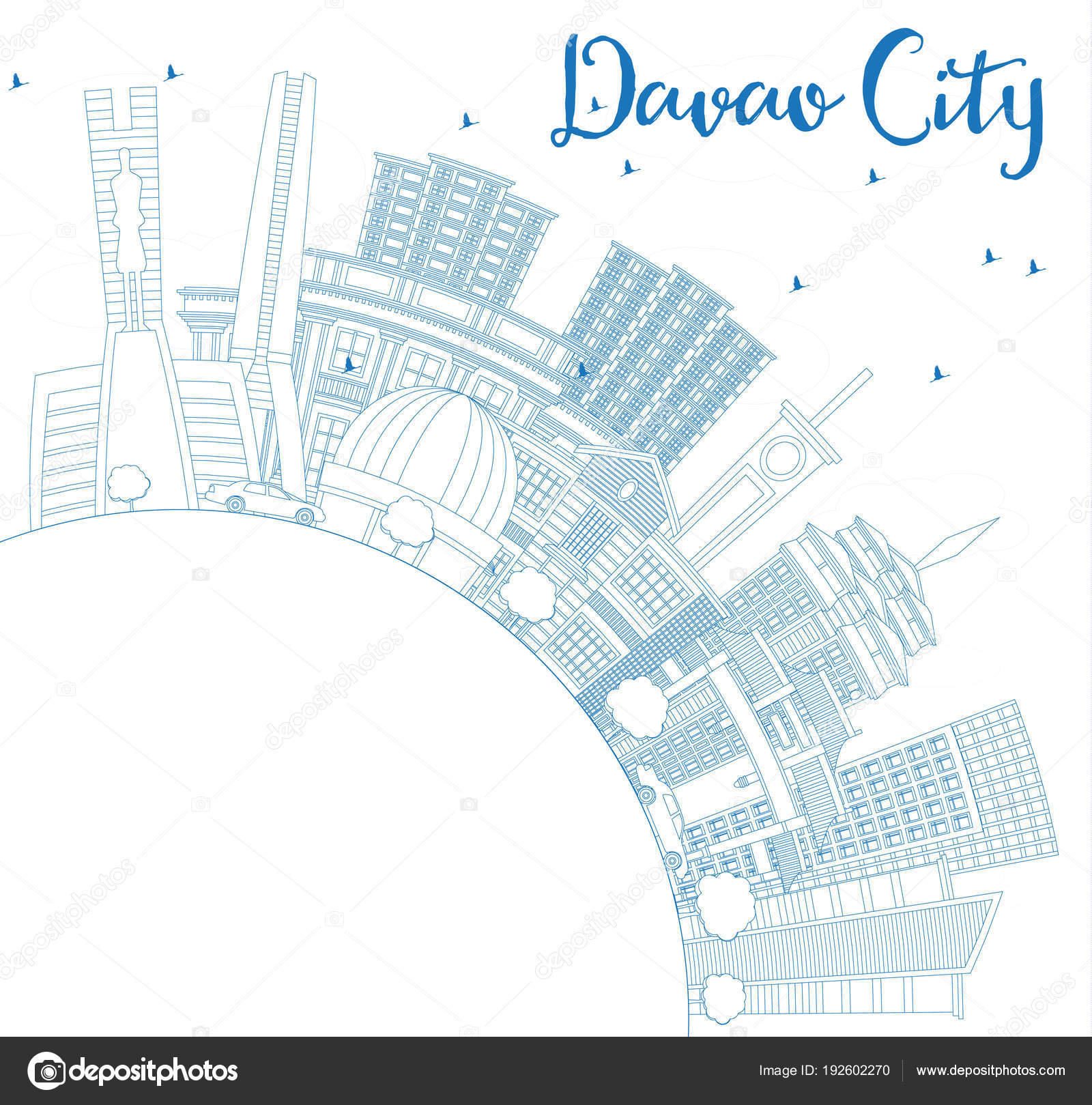 Outline Davao City Philippines Skyline with Blue Buildings and C Stock ...