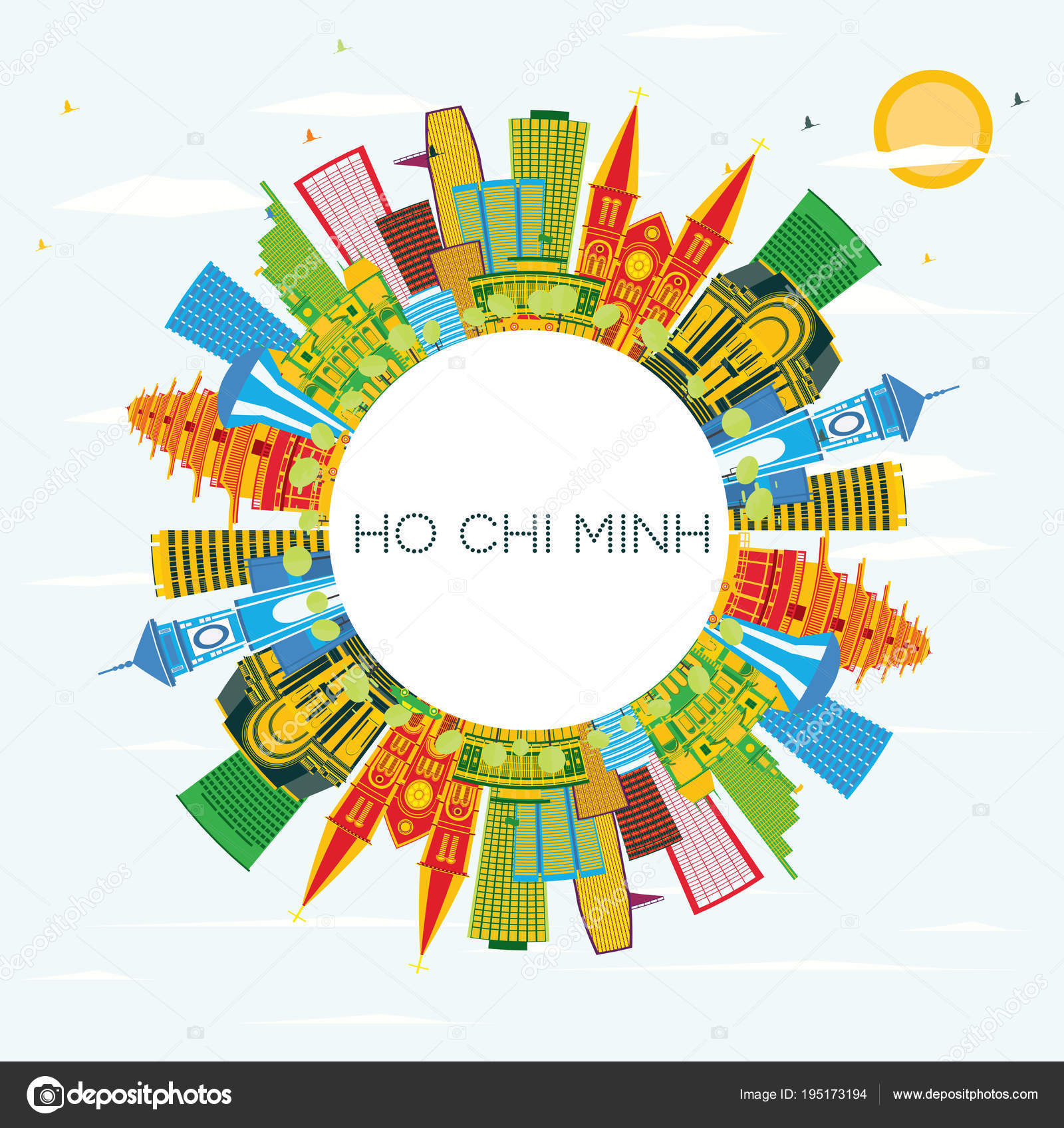 Ho Chi Minh Skyline with Color Buildings, Blue Sky and Copy Spac Stock ...