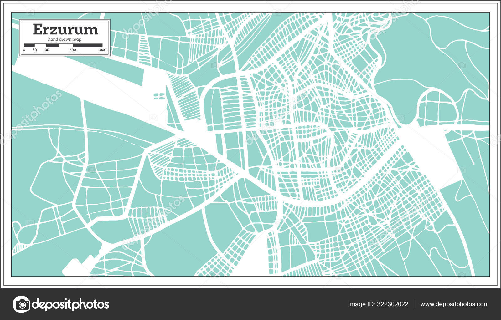 Erzurum Turkey City Map in Retro Style. Outline Map. Stock Vector by ...