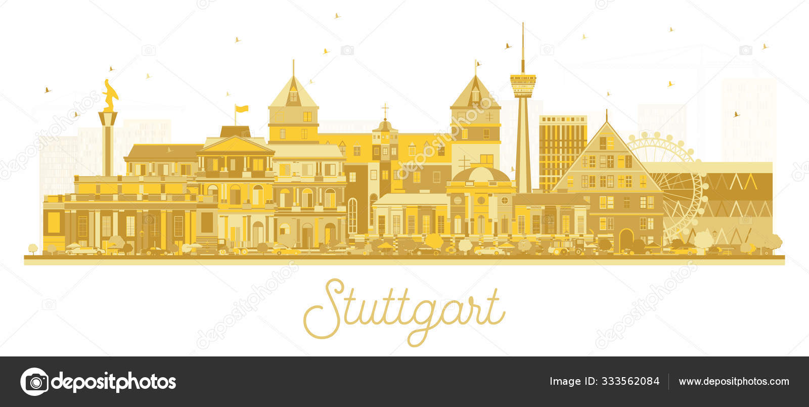 Stuttgart Germany City Skyline Silhouette with Golden Buildings Stock Vector Image by ©booblgum ...