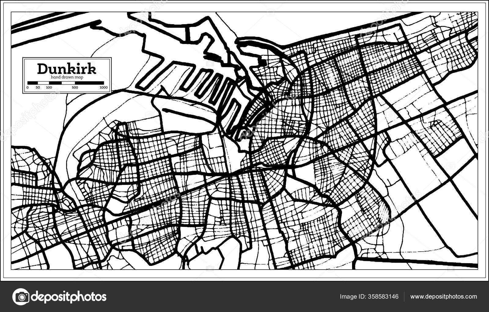 Dunkirk France City Map Black White Color Retro Style Outline Stock ...