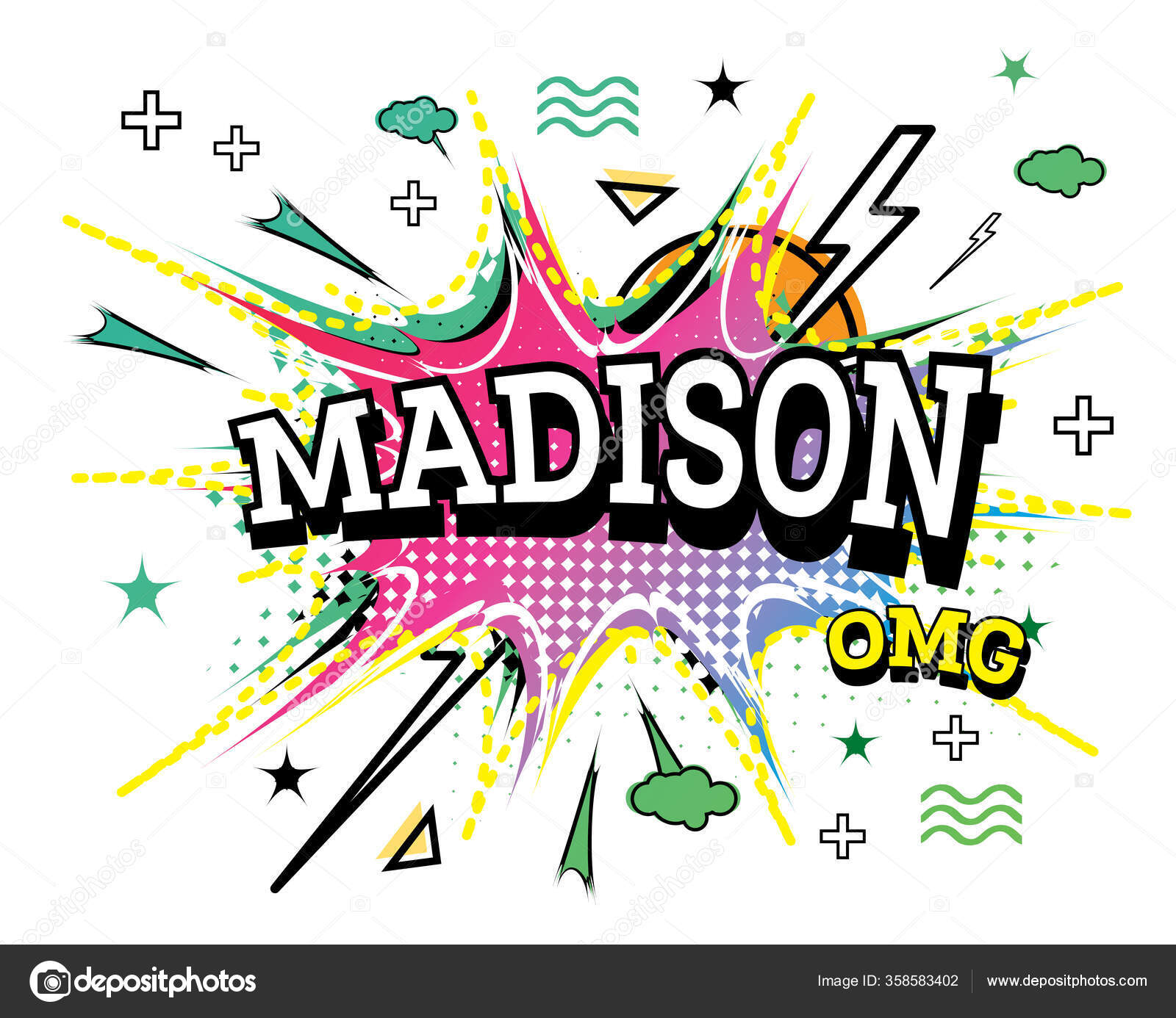 Madison Comic Text Pop Art Style Isolated White Background Inglés ...