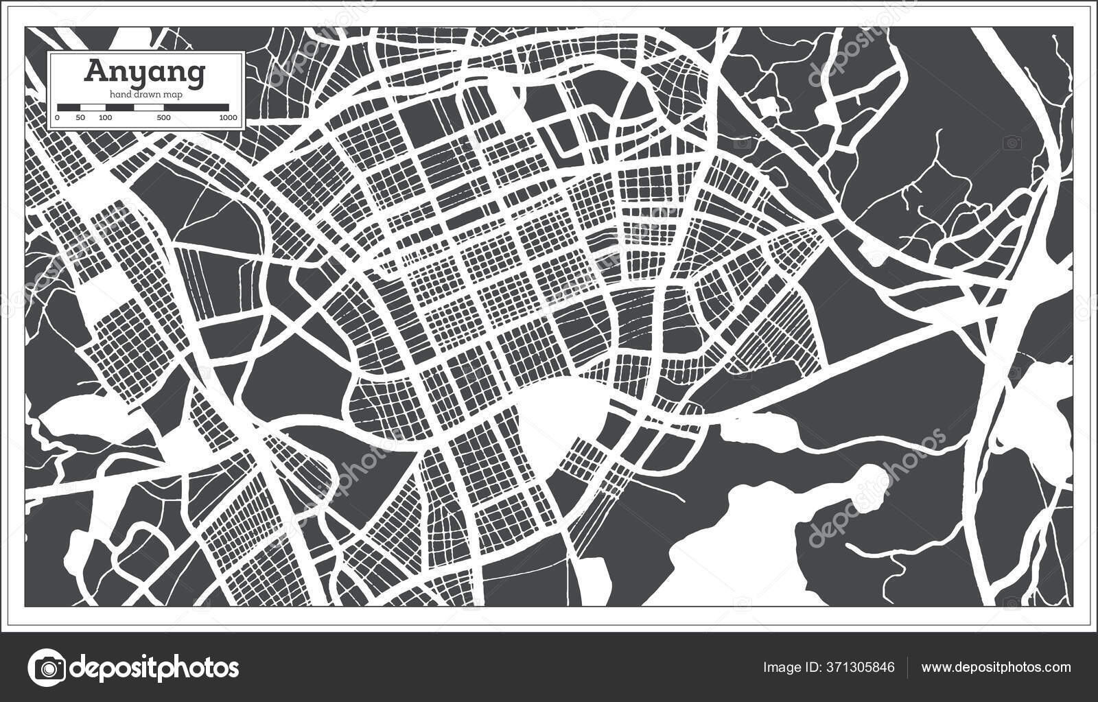 Anyang South Korea City Map Retro Style Outline Map Vector Stock Vector ...