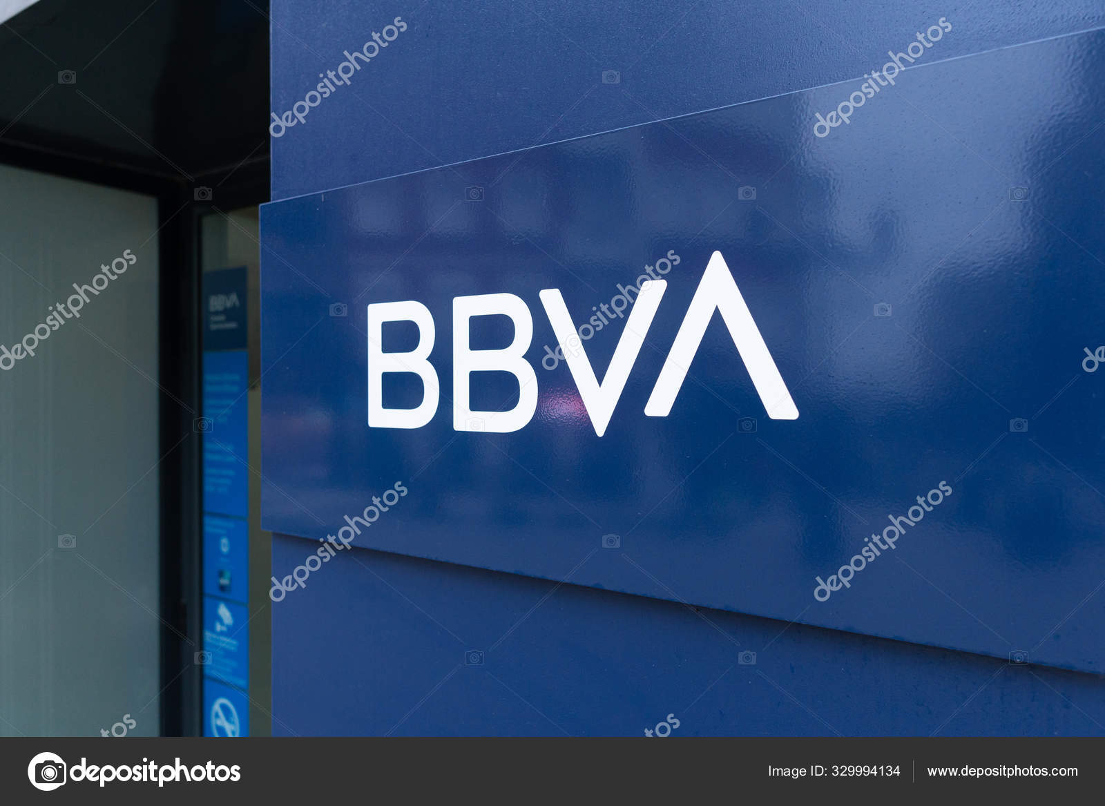 Close up of new BBVA logo on BBVA bank office — Stock Editorial Photo ...