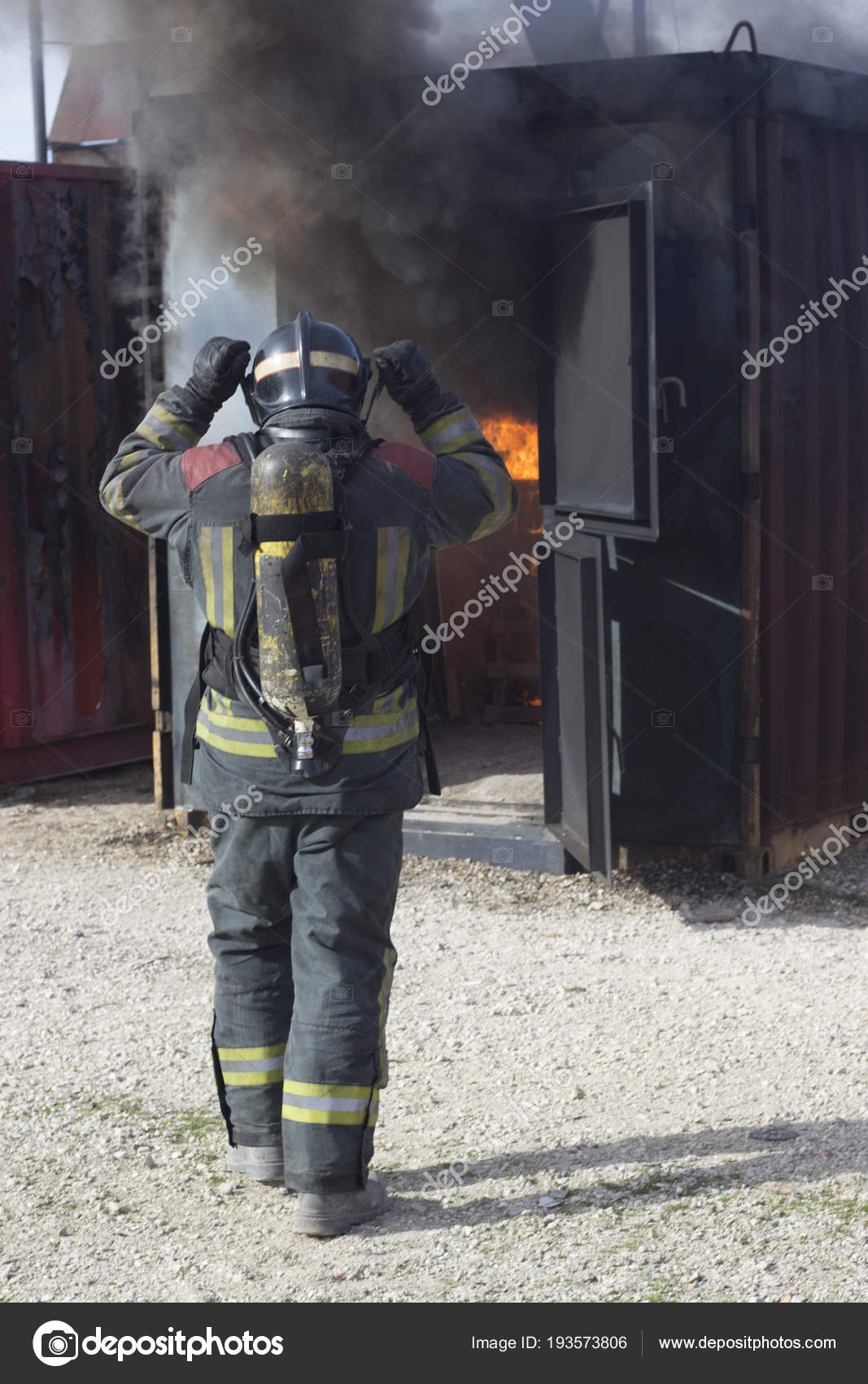 Fireman fire training station drill Stock Photo by ©edwardolive 193573806