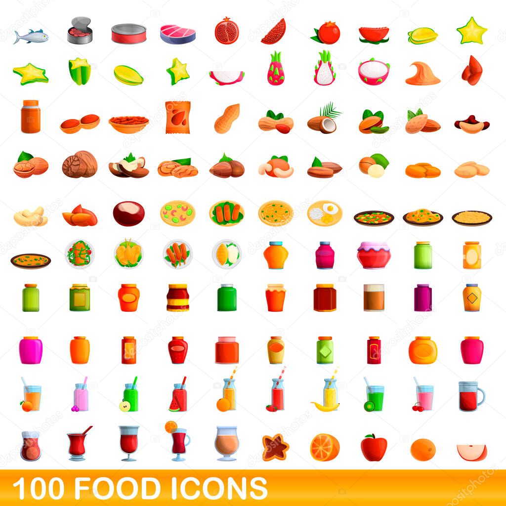 100 iconos de comida, estilo de dibujos animados 2024
