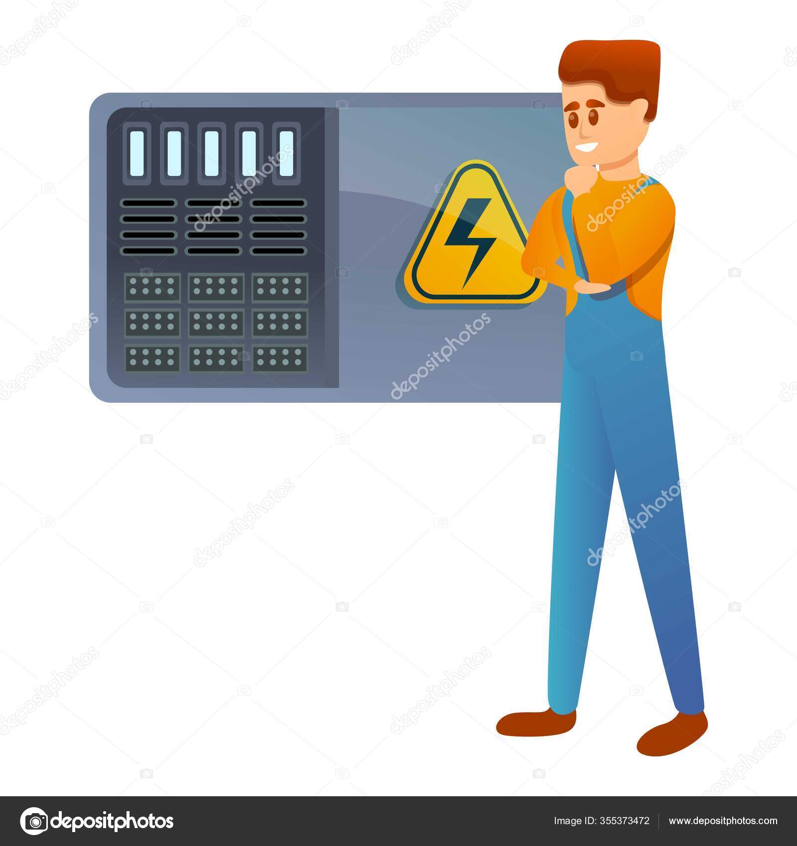 Engineer and electricity panel icon, cartoon style Stock Vector Image ...