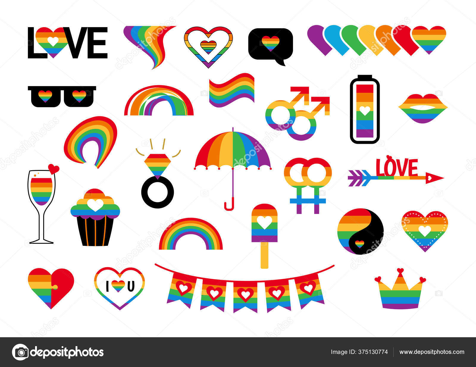 Image vectorielle Symboles de fierté vectorielle mis gay LGBT partie ...