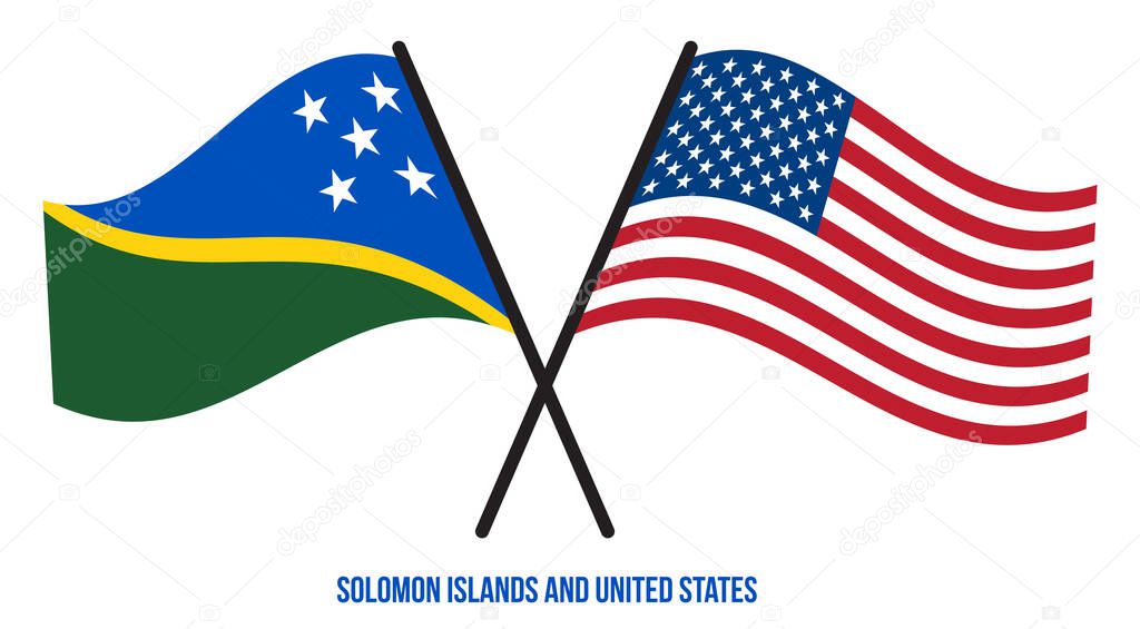 Islas Salomón y Estados Unidos banderas cruzadas y ondeando estilo ...