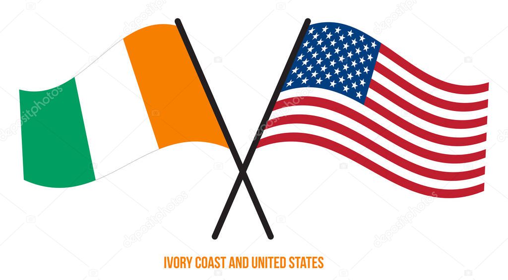 Costa de Marfil y Estados Unidos banderas cruzadas y ondeando estilo ...