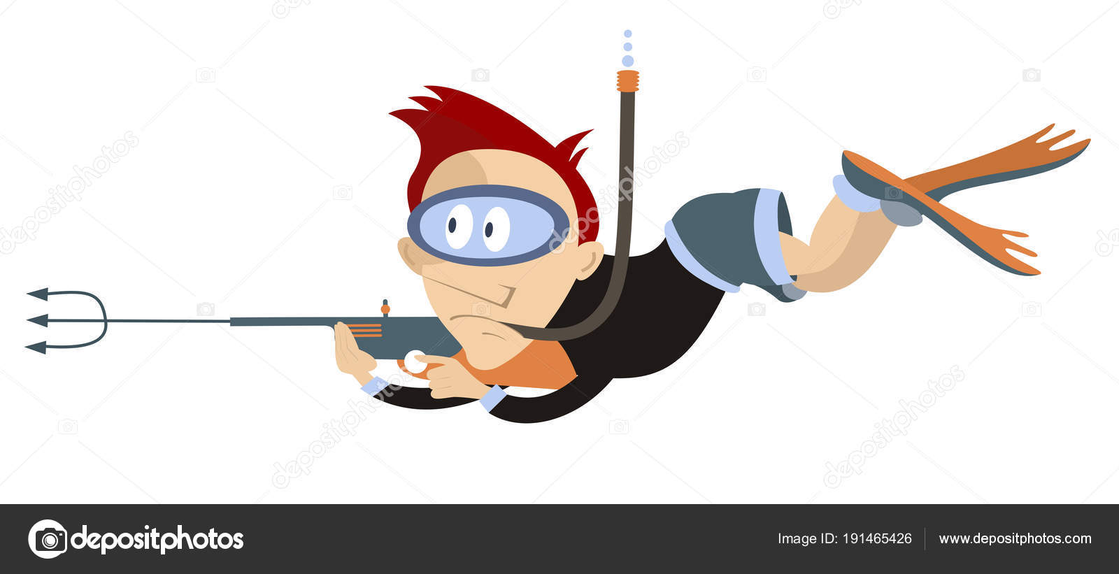 Diver Underwater Hunting Isolated Illustration Diver Underwater Mask ...