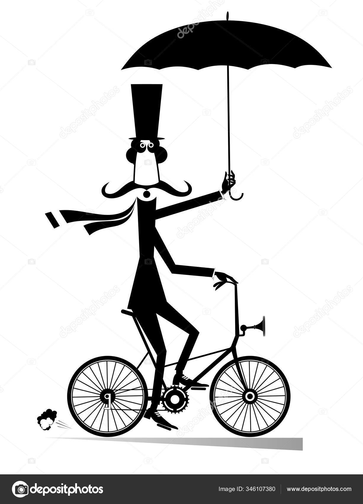 Long Mustache Man Rides Bike Isolated Illustration Cartoon Long ...