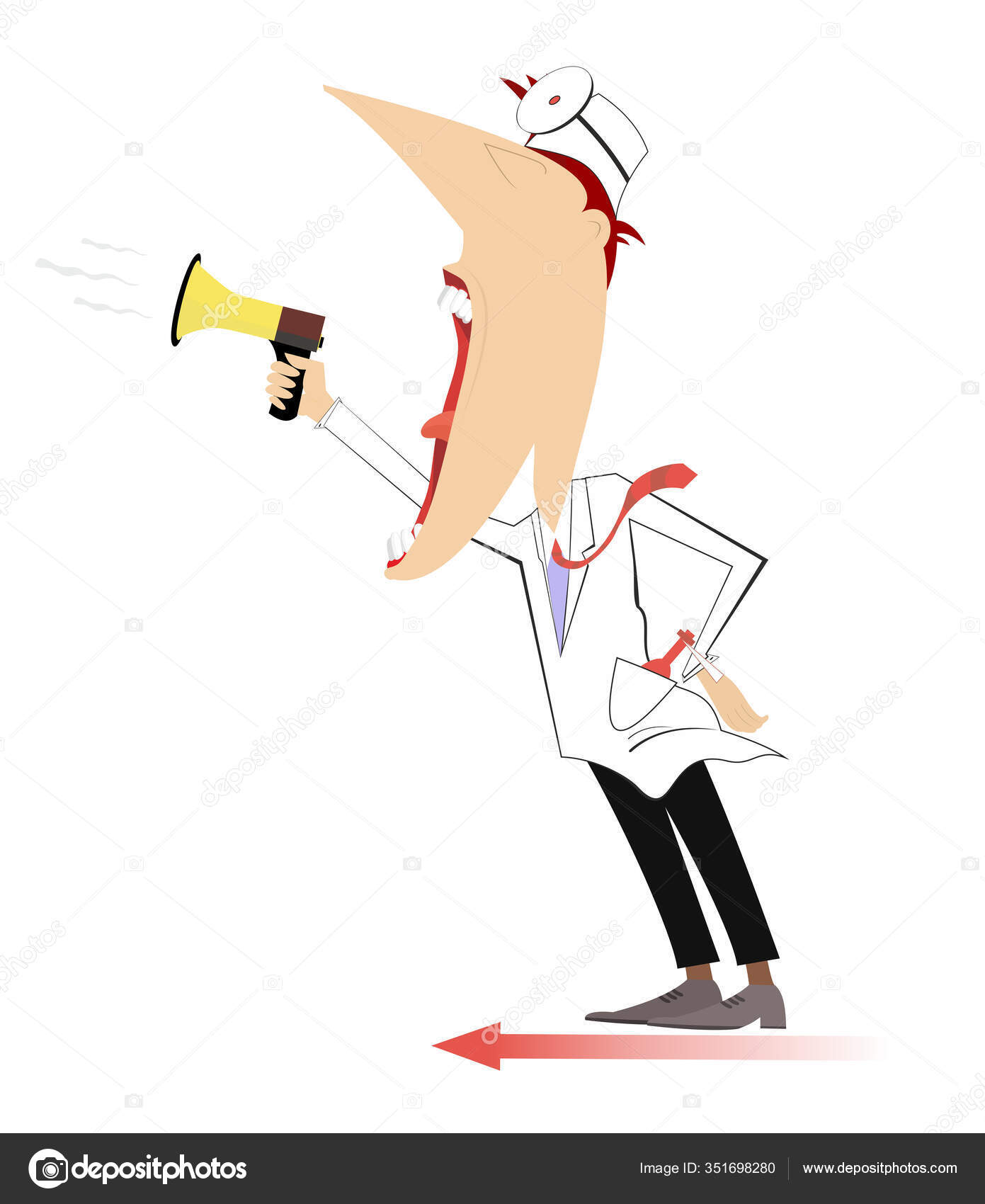 Funny Doctor Shouts Megaphone Illustration Cartoon Doctor Big Open ...