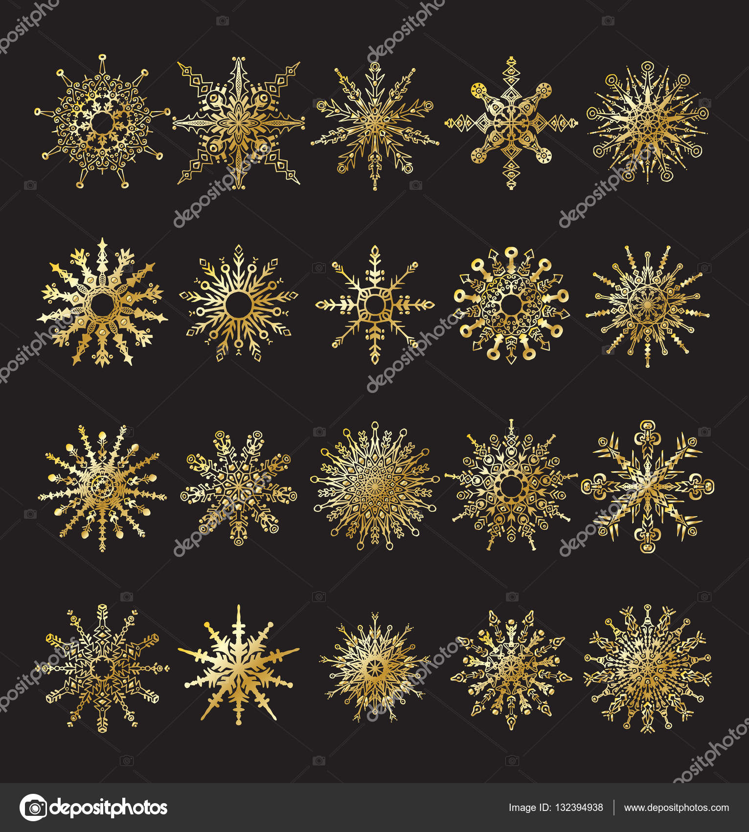 Set of vector snowflakes gold. Vector illustration. — Stock Vector ...