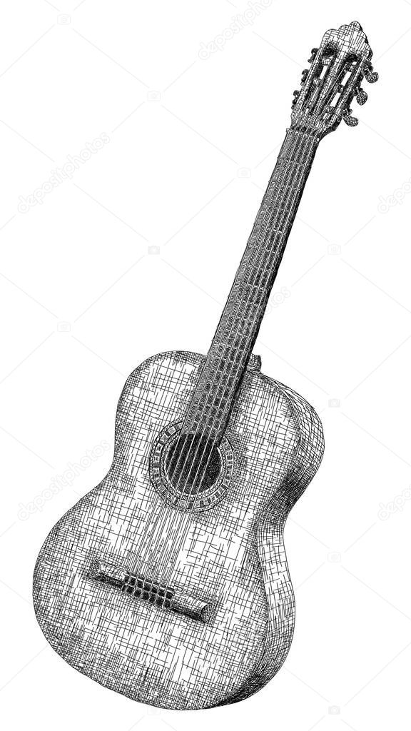 Dibujo de ilustración vectorial de guitarra clásica. 2023