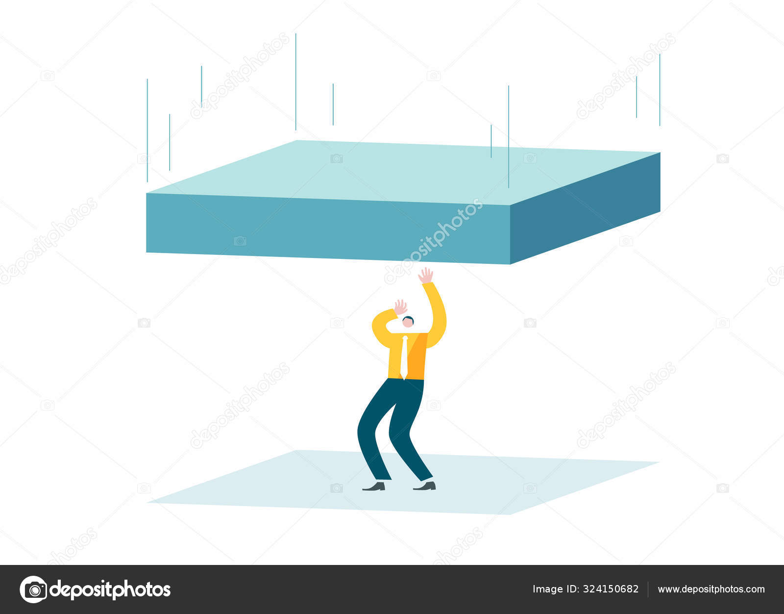 Large stone falls on the character. Vector EPS 10 isolated on white ...