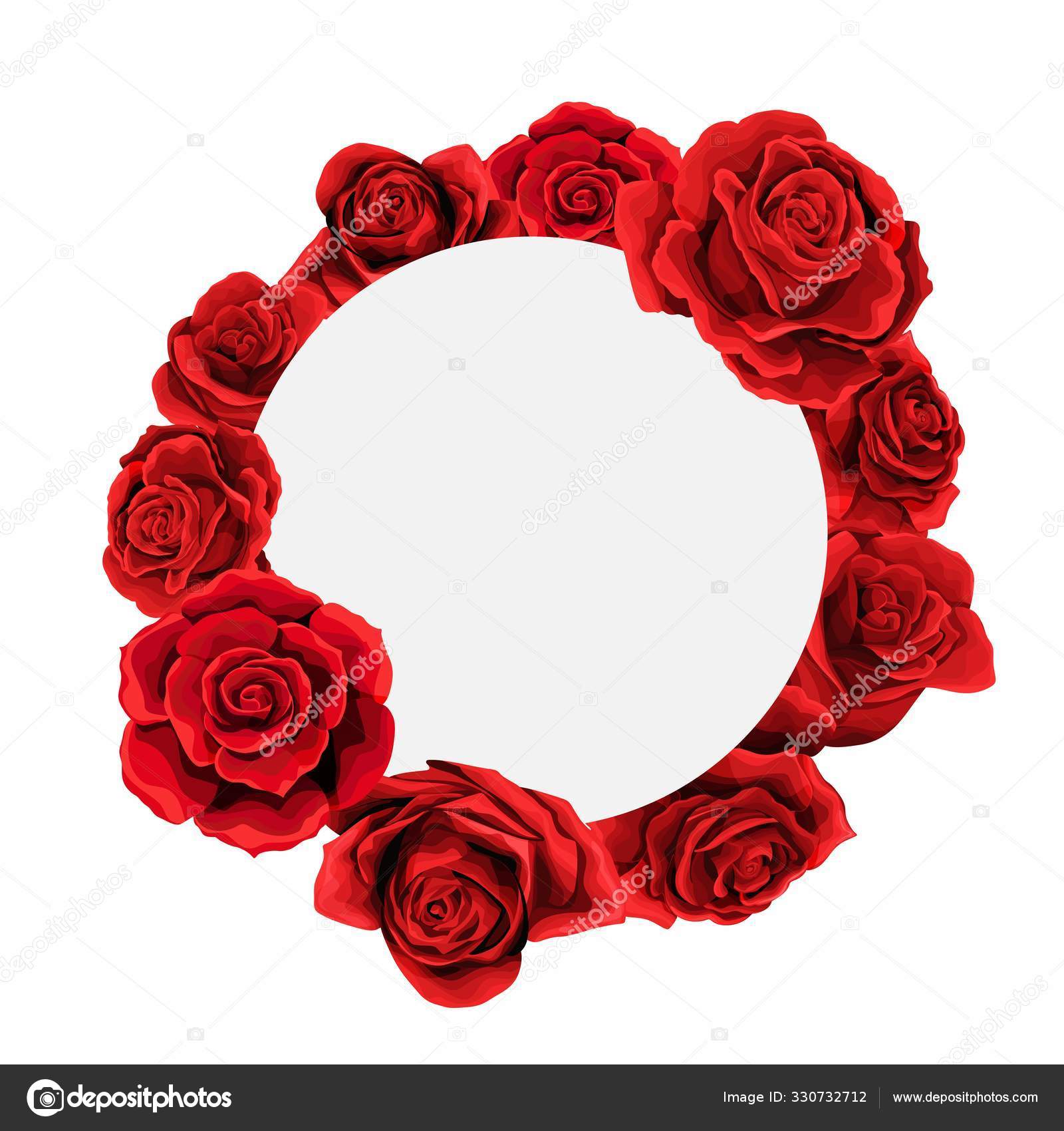 Valentines day Red rose flowers circle frame design element vector ...