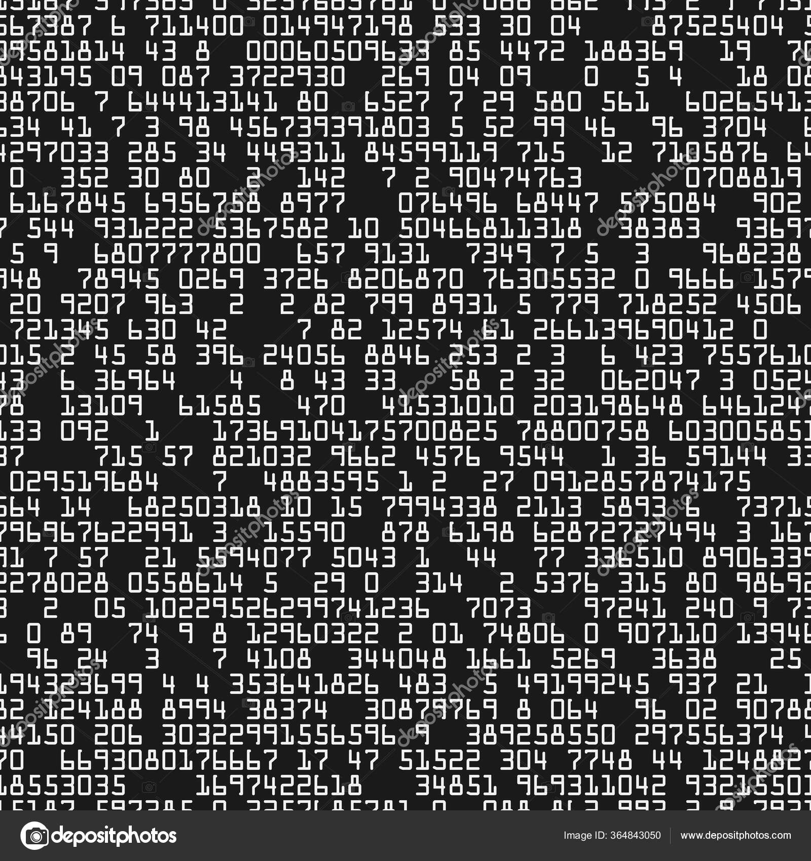 Random symbols seamless pattern. White numbers on black background ...