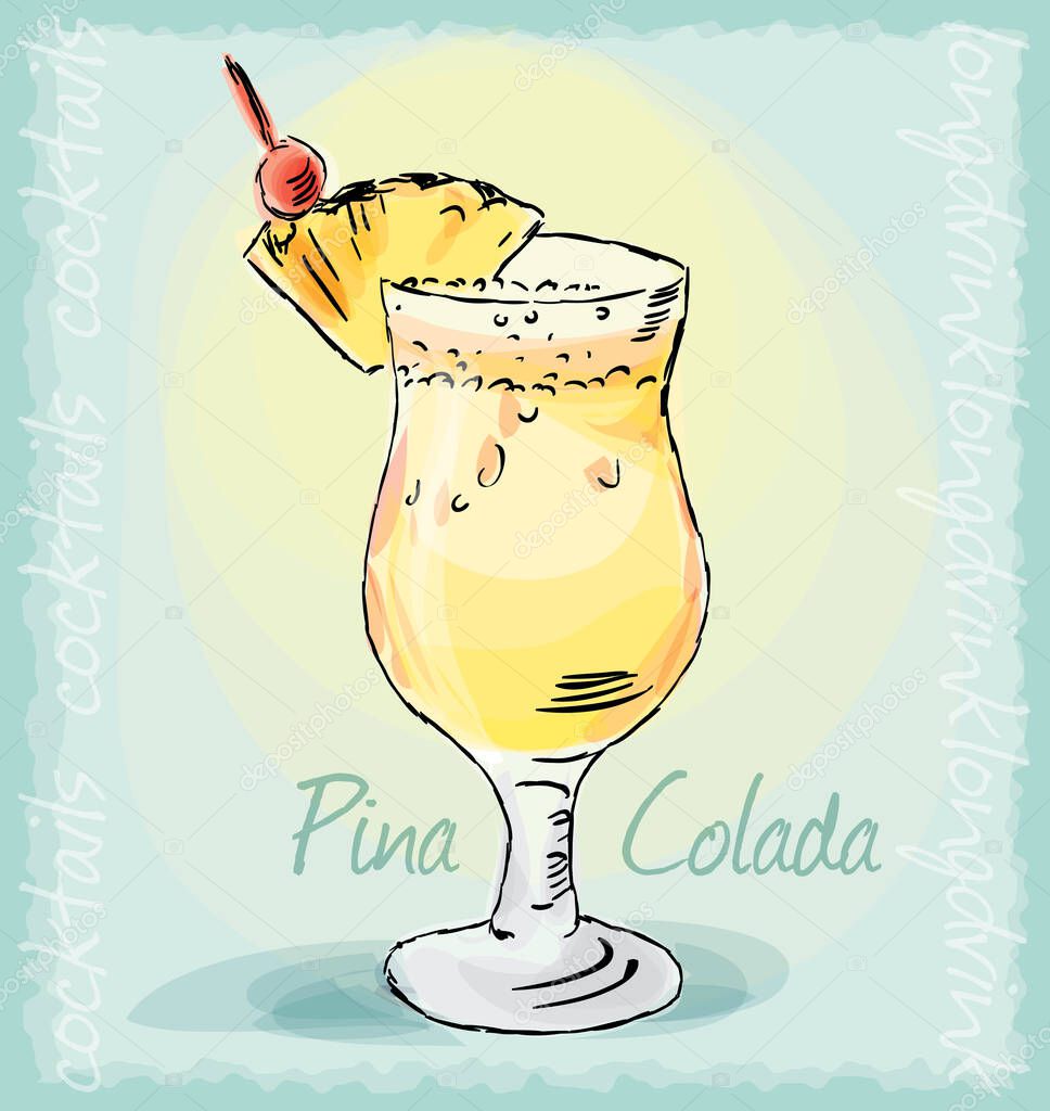 dibujo vectorial ilustración de cóctel Pina colada 2023
