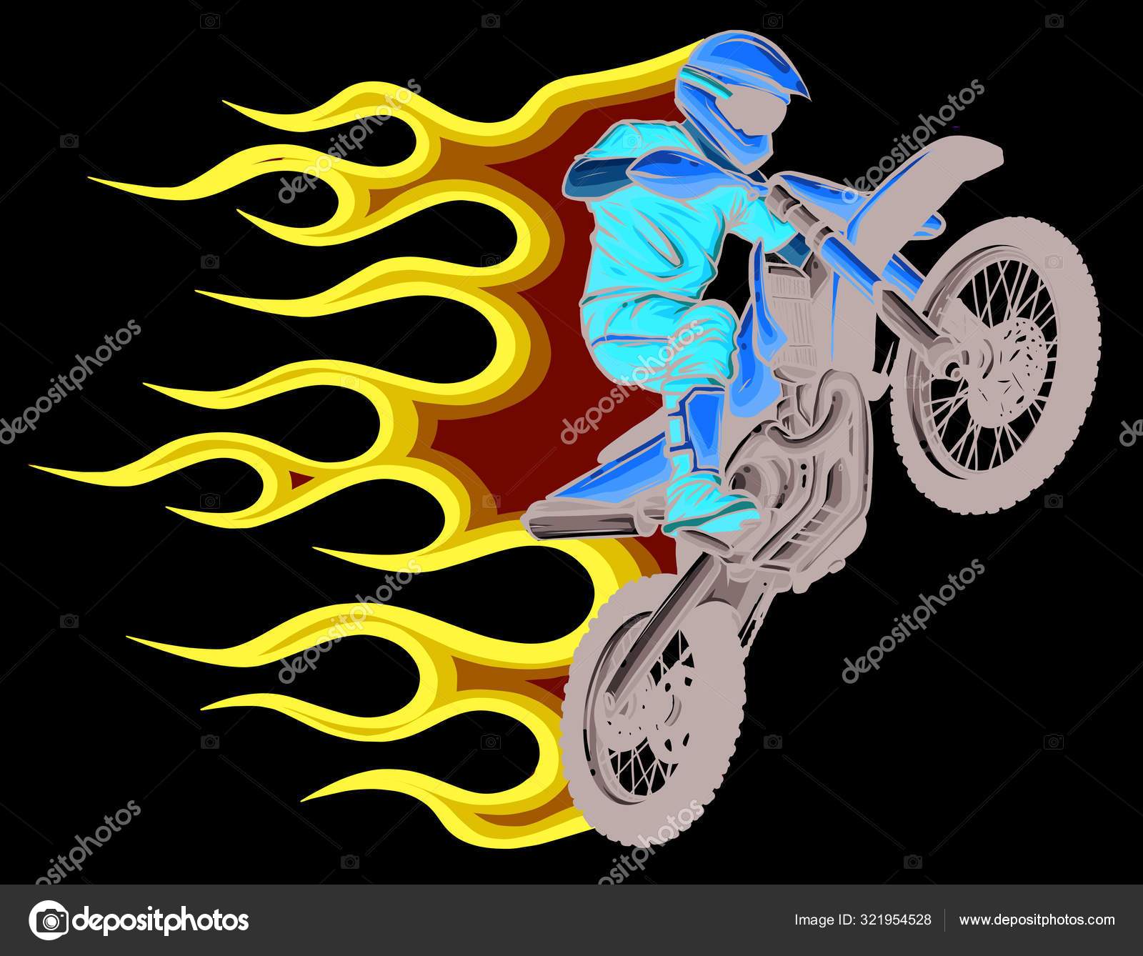 Motorcycle with fire and flames vector illustration Stock Vector by ...