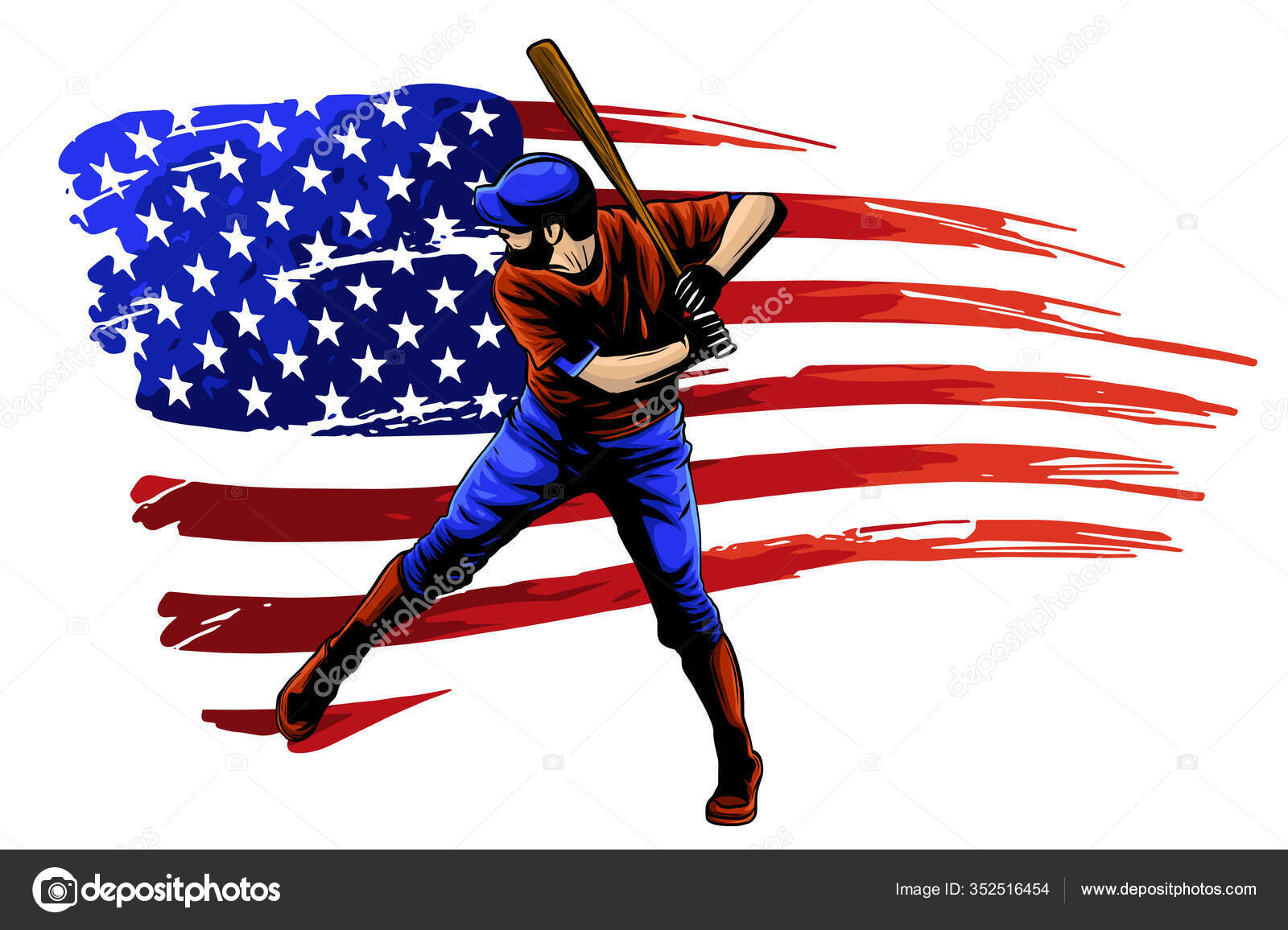 Powerful Baseball Hitter Left handed vector illustration Stock Vector ...