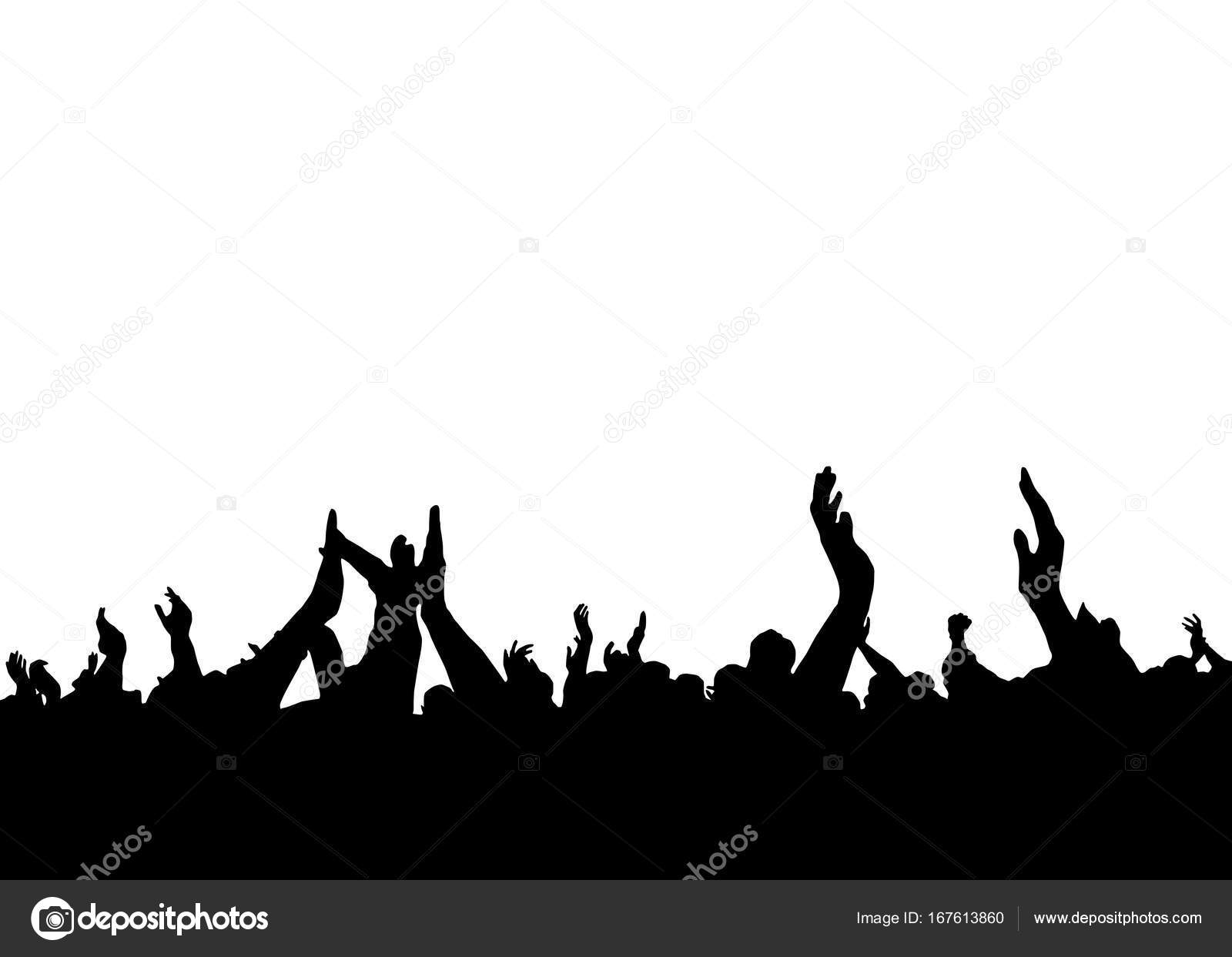 Hands at the concert, silhouettes against stage lighting. Isolated on ...