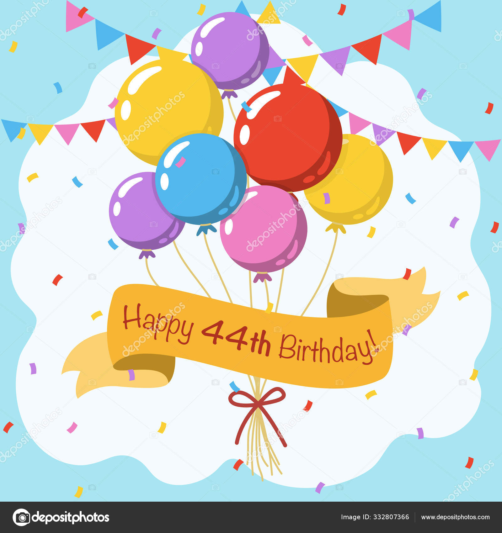 Happy 44Th Birthday Colorful Vector Illustration Greeting Card Balloons ...