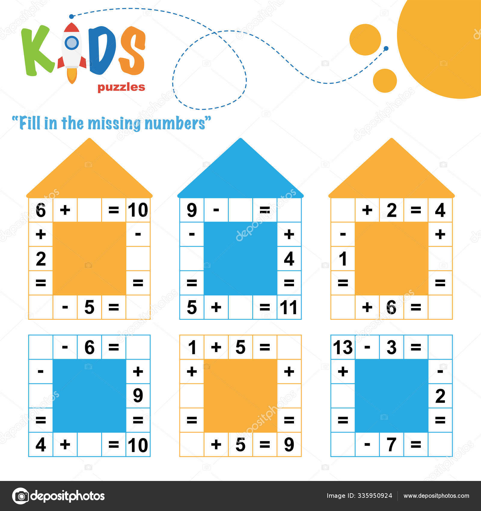 Fill Missing Numbers Easy Colorful Math Crossword Puzzles Preschool ...