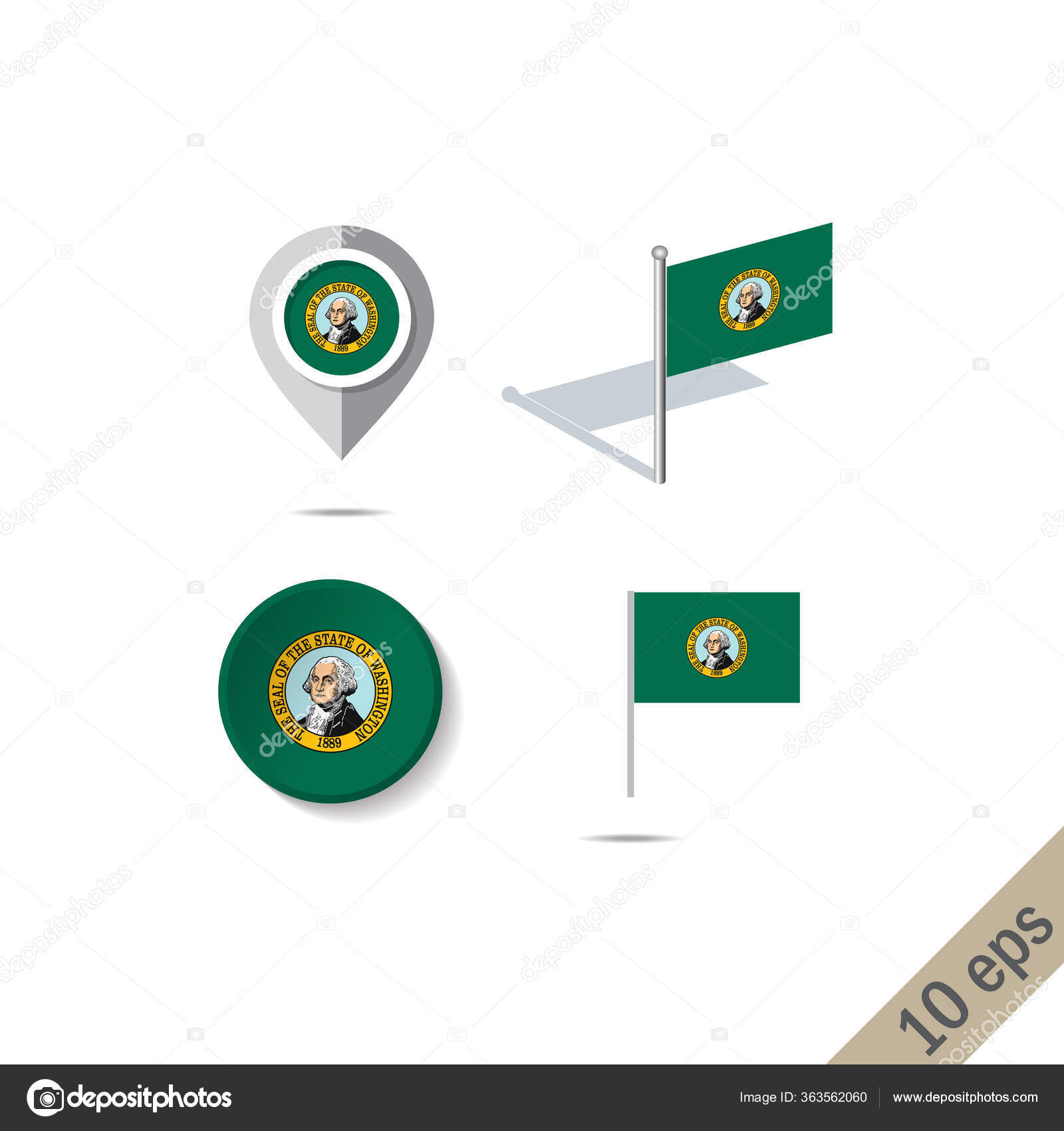 Map Pins Flag Washington Navigation Icons — Stock Photo © eugenekh ...