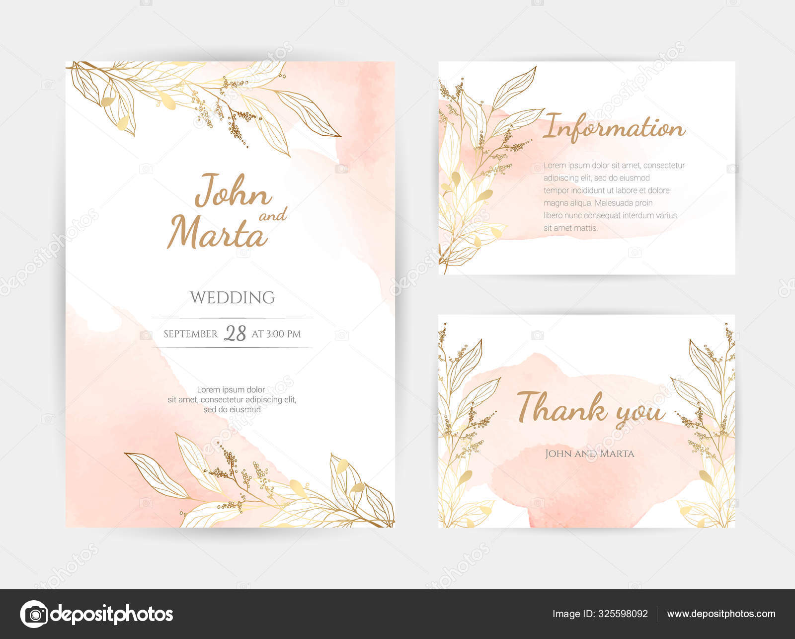 Wedding Invitation with Gold Flowers. eps10 Stock Vector Image by ...