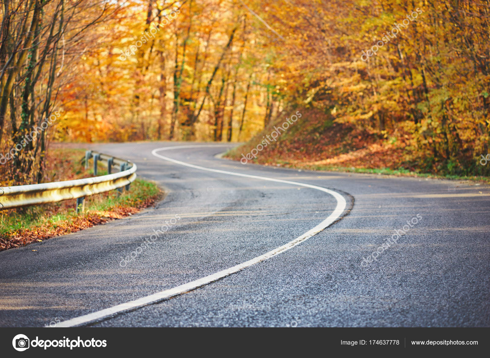 Mountain Road trough autumn forest. — Stock Photo © Steevy84 #174637778