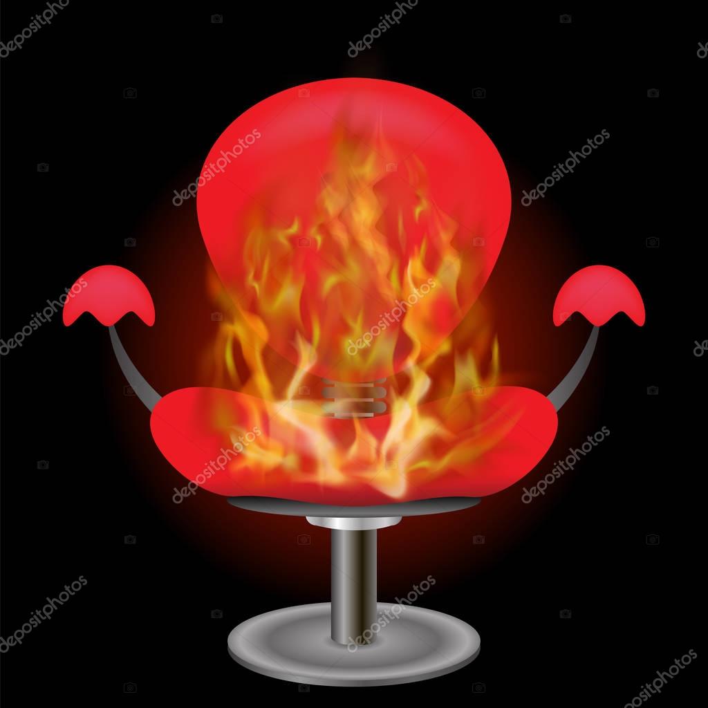 Sillón rojo ardiente con fuego llama fondo 2023