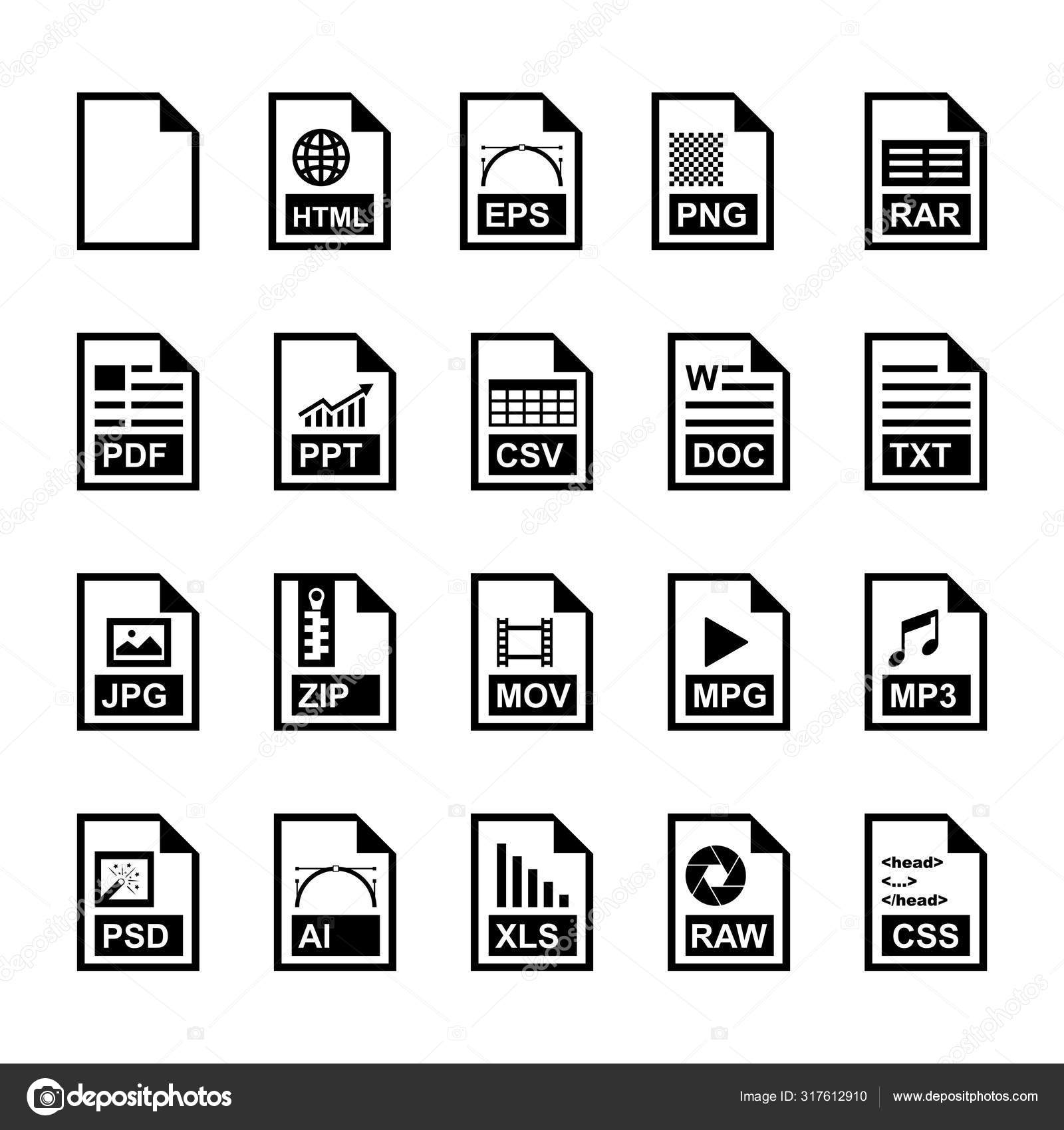 Conjunto Iconos Formato Archivo Vector de Stock de ©Tzubasaz 317612910