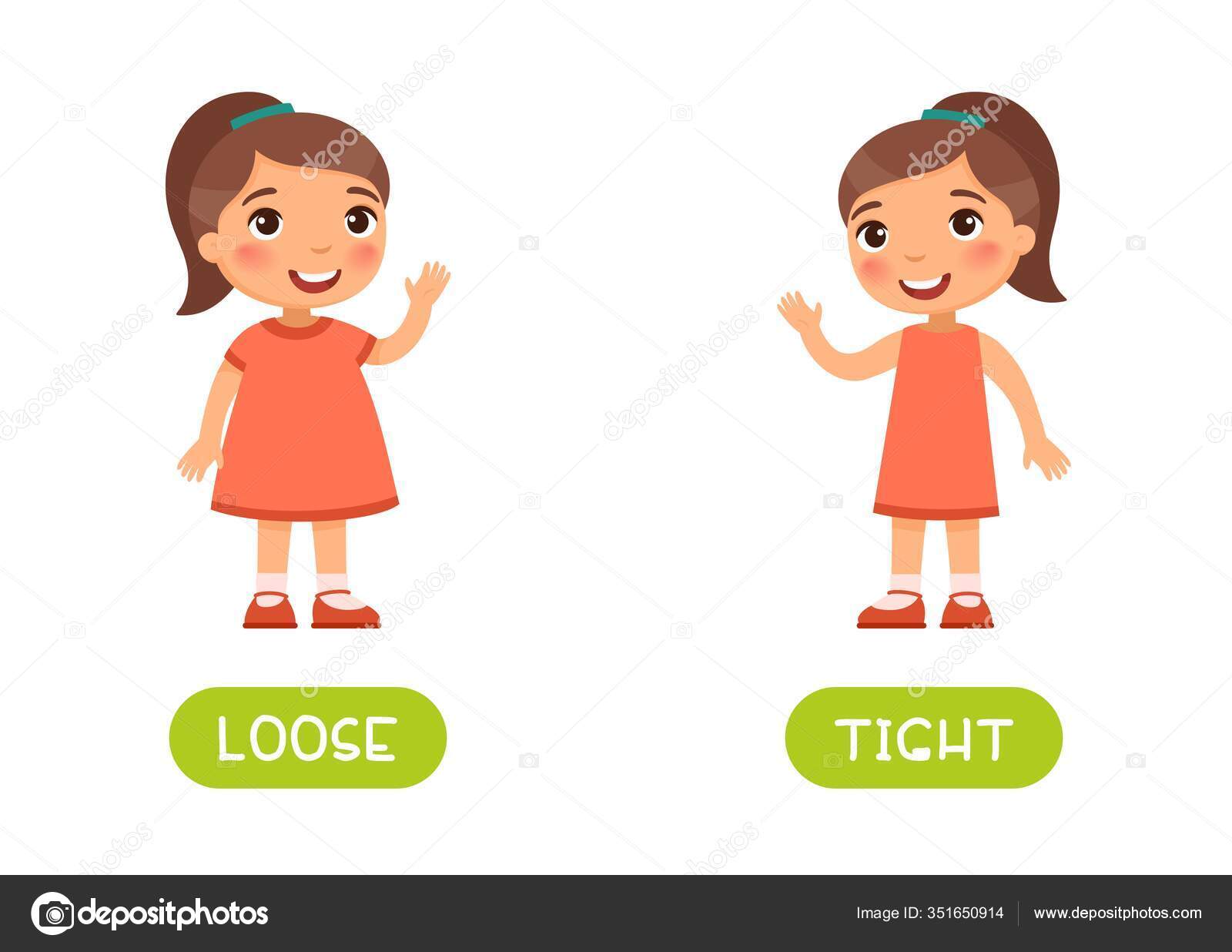 Tight Loose Antonyms Flashcard Vector Template Word Card English Language Stock Vector by ...