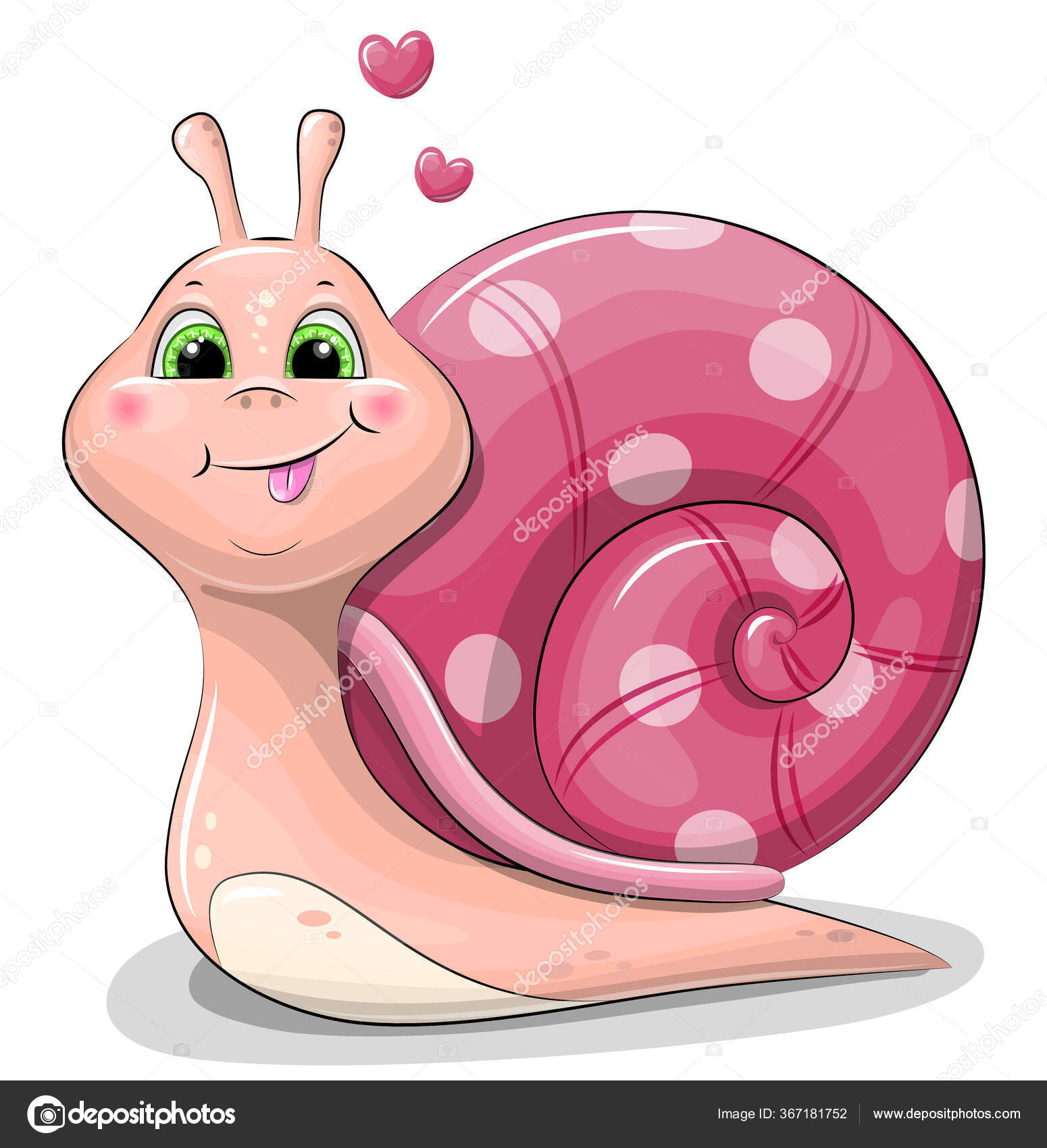 Cute Cartoon Snail Pink Shell Vector Illustration Animal Isolated White ...