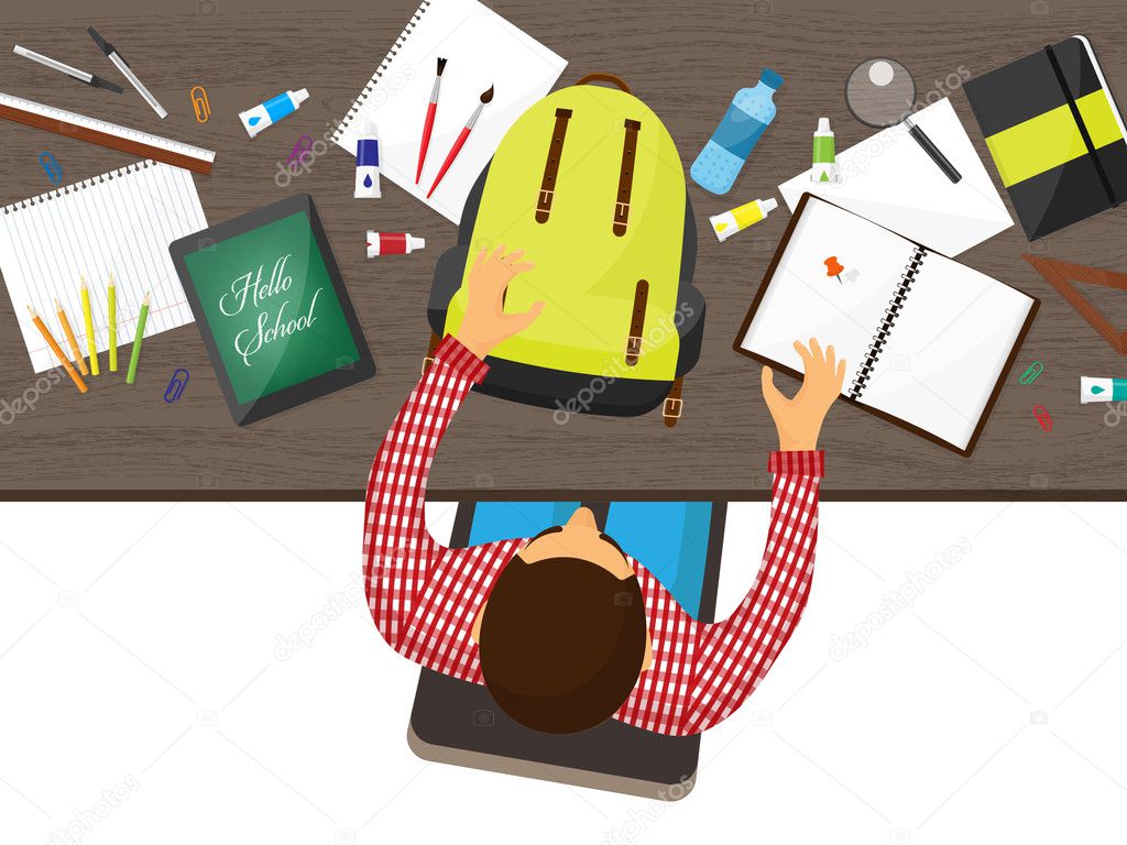 Back to school flat background. Online education and study. Teacher ...