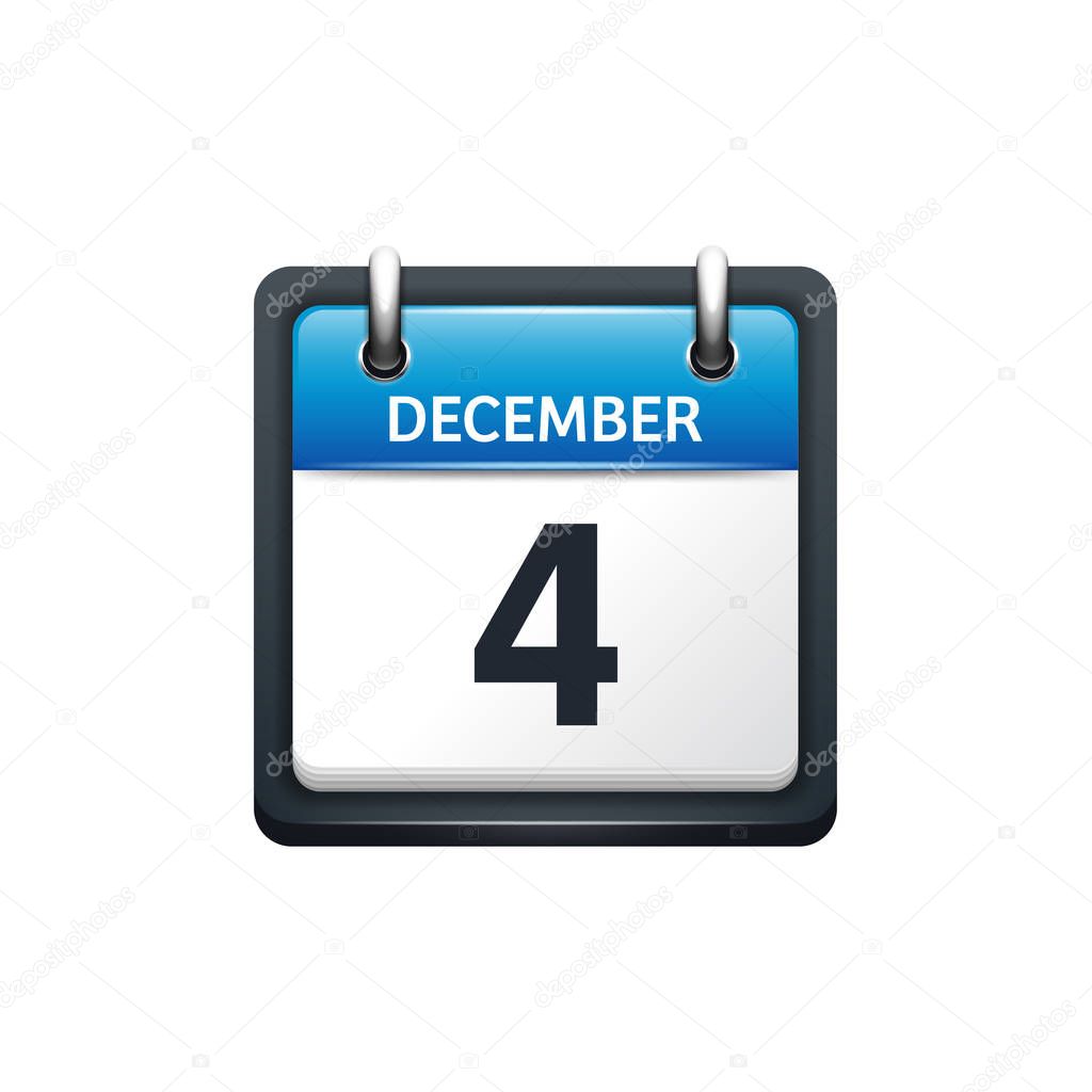 December 4. Calendar icon.Vector illustration,flat style.Month and date ...
