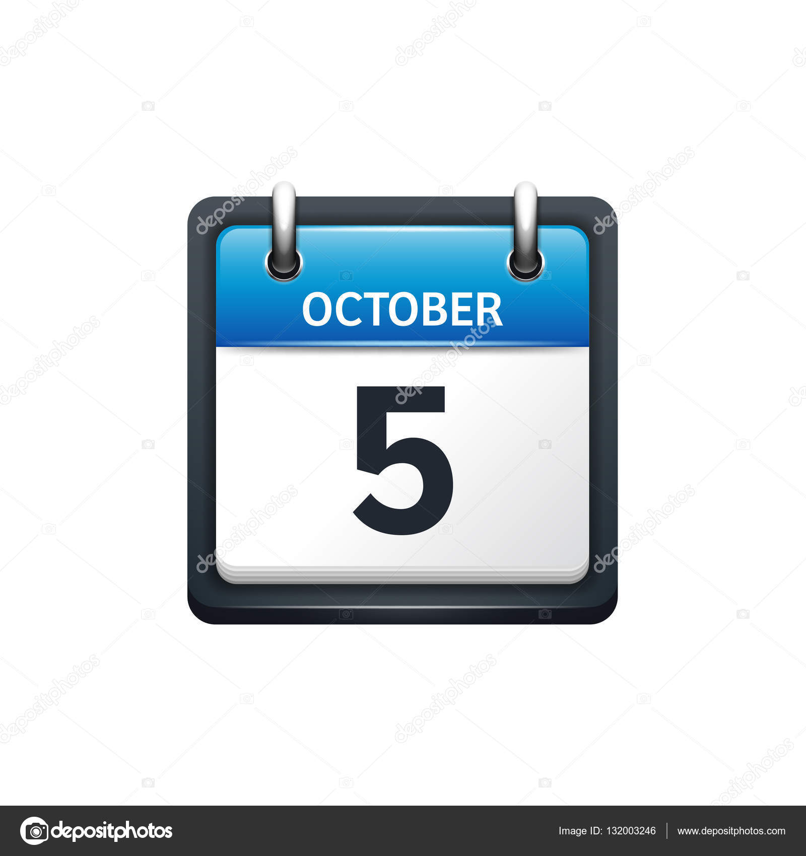 October 5. Calendar icon.Vector illustration,flat style.Month and date ...