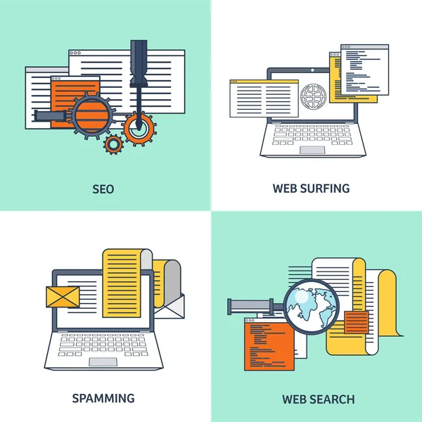 Vector illustration. Flat computing background. Programming,coding. Web development and search ...