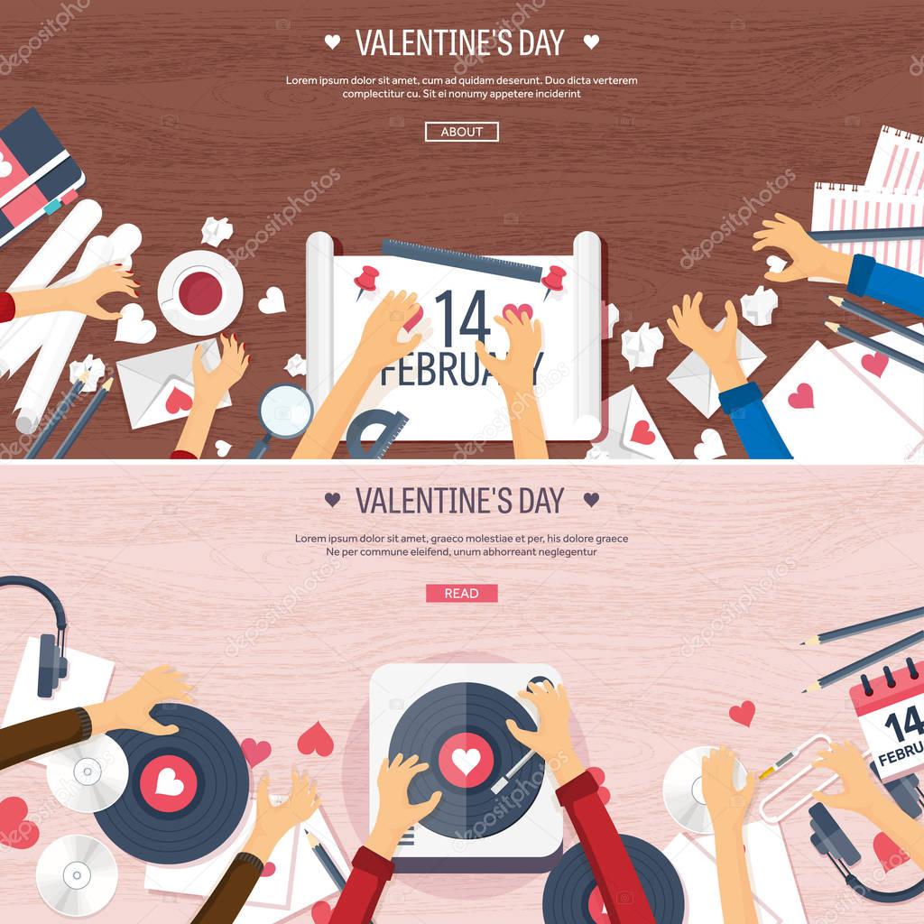 Ilustraci n vectorial. Fondo musical plano con vinilo. Amor, corazones. D a de San Valent n. S ...