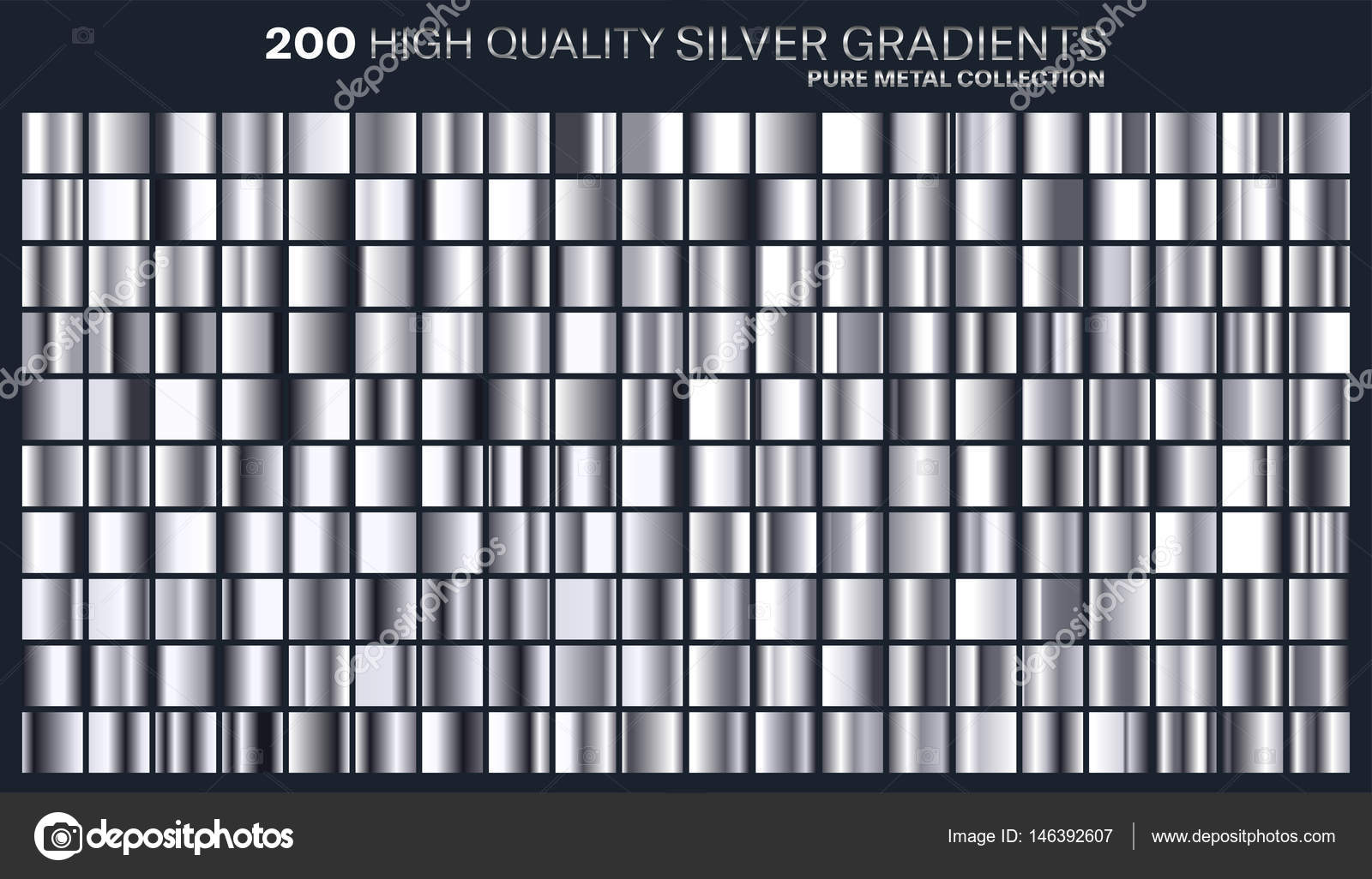 Silver gradient,pattern,template.Set of colors for design,collection of ...