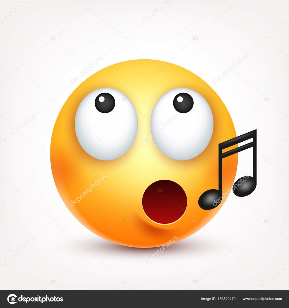 Smiley,singing emoticon. Yellow face with emotions. Facial expression ...