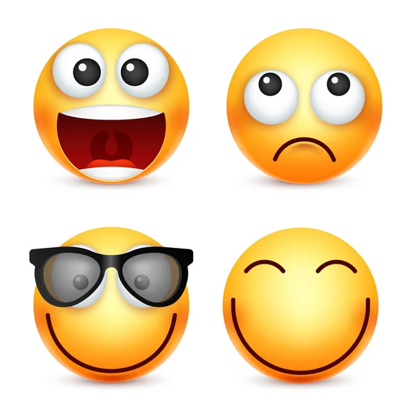 Smiley,emoticon set. Yellow face with emotions. Facial expression. 3d ...