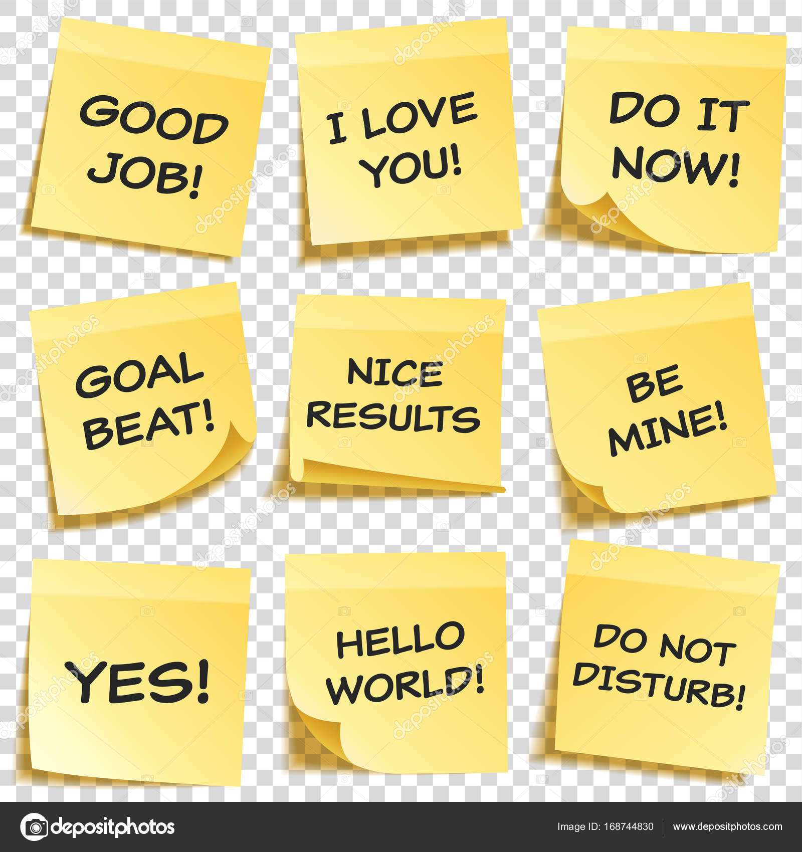 Note collante avec texte et ombre isolés sur fond transparent ensemble ...